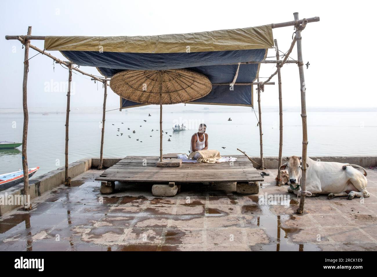 Pandit on the ghats of Varanasi, India Stock Photo - Alamy