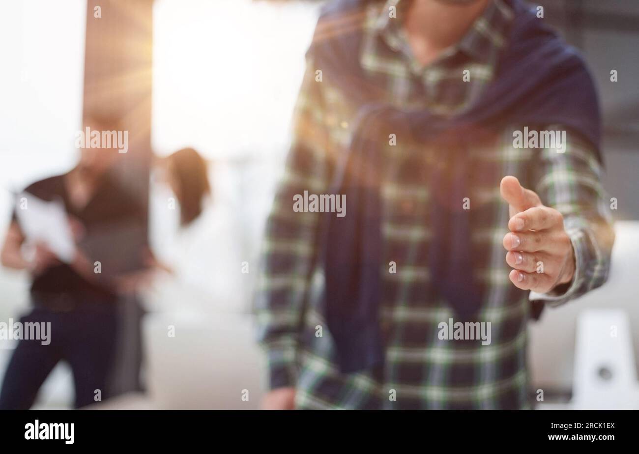 Businessman offers a handshake close-up. business creation concept ...