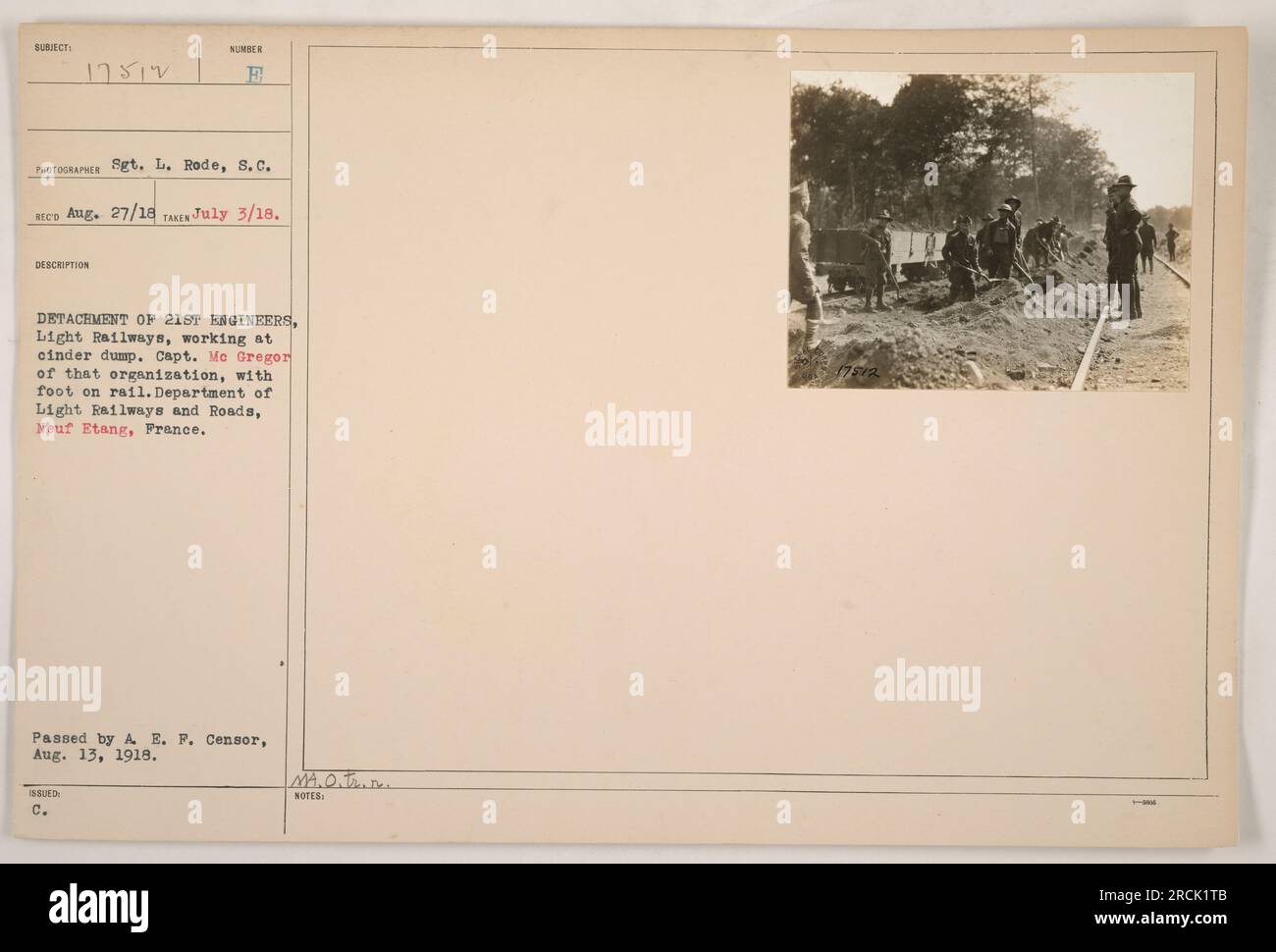 "Detachment of the 21st Engineers, Light Railways, working at a cinder ...