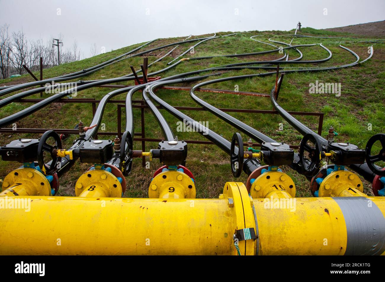 Gas production and distribution pipes. Gas pipeline and methane ...