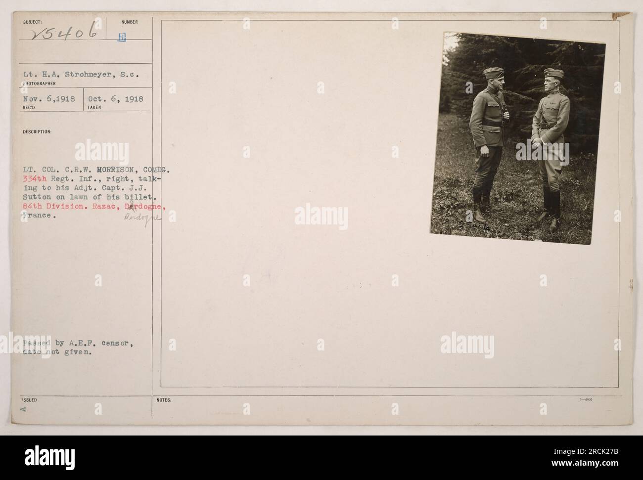 Lt. Col. C.R.W. Morrison, commanding the 334th Regiment of Infantry, is ...