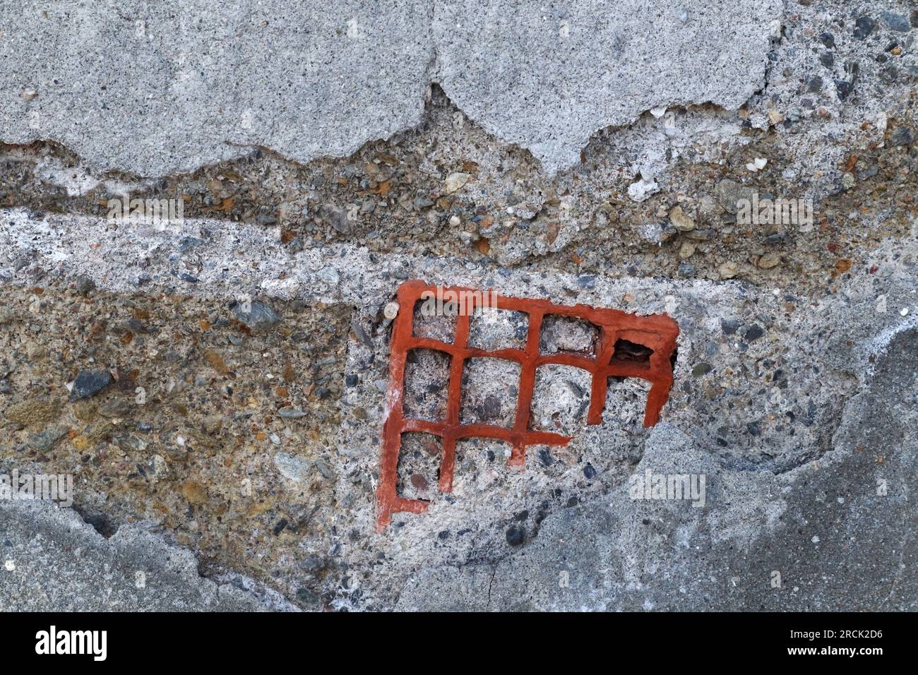Cementitious plaster poured wall with a red brick,background Stock ...