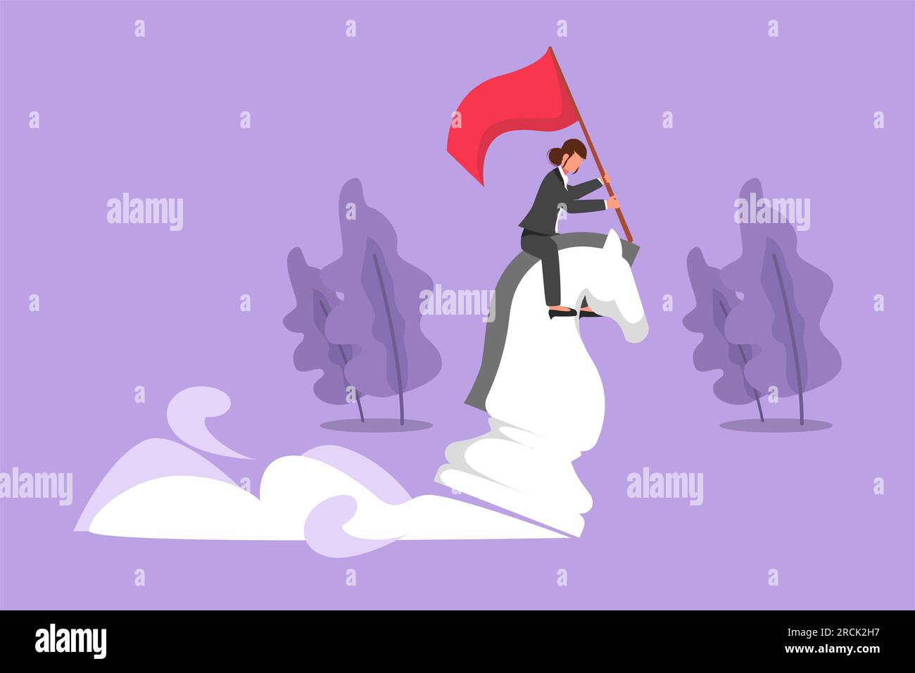 Cartoon flat style drawing motivation businesswoman riding big chess ...