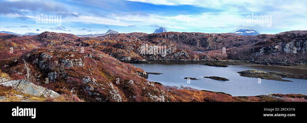 Loch Roe, with Canisp, Suilven, and Cul Mor in the distance Stock Photo ...