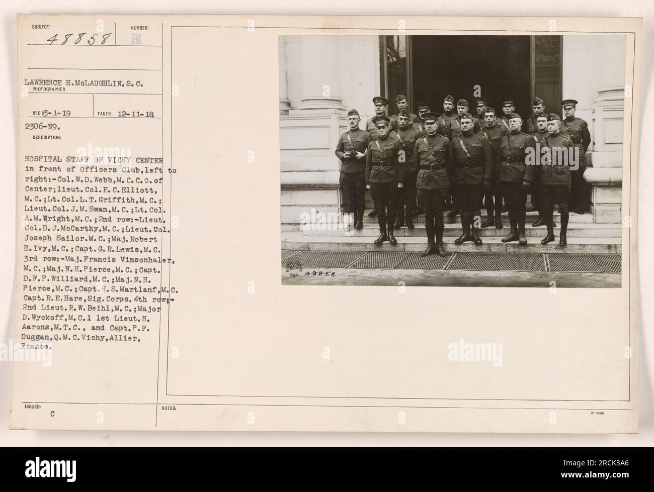 Hospital Staff of Vichy Center in front of Officers Club. Left to right ...