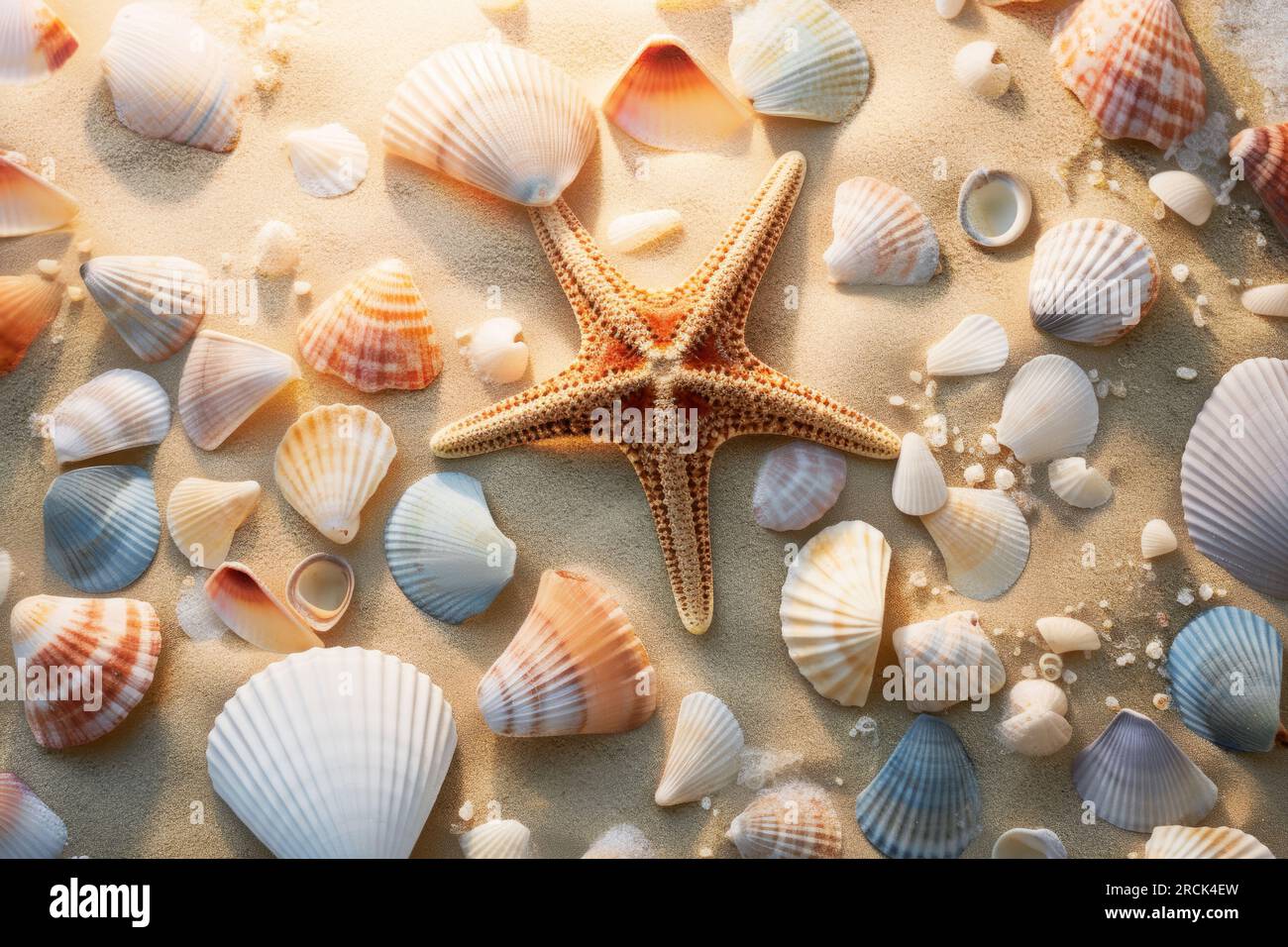 Summer background. Sea shells and starfish on beach. Summer vacation ...