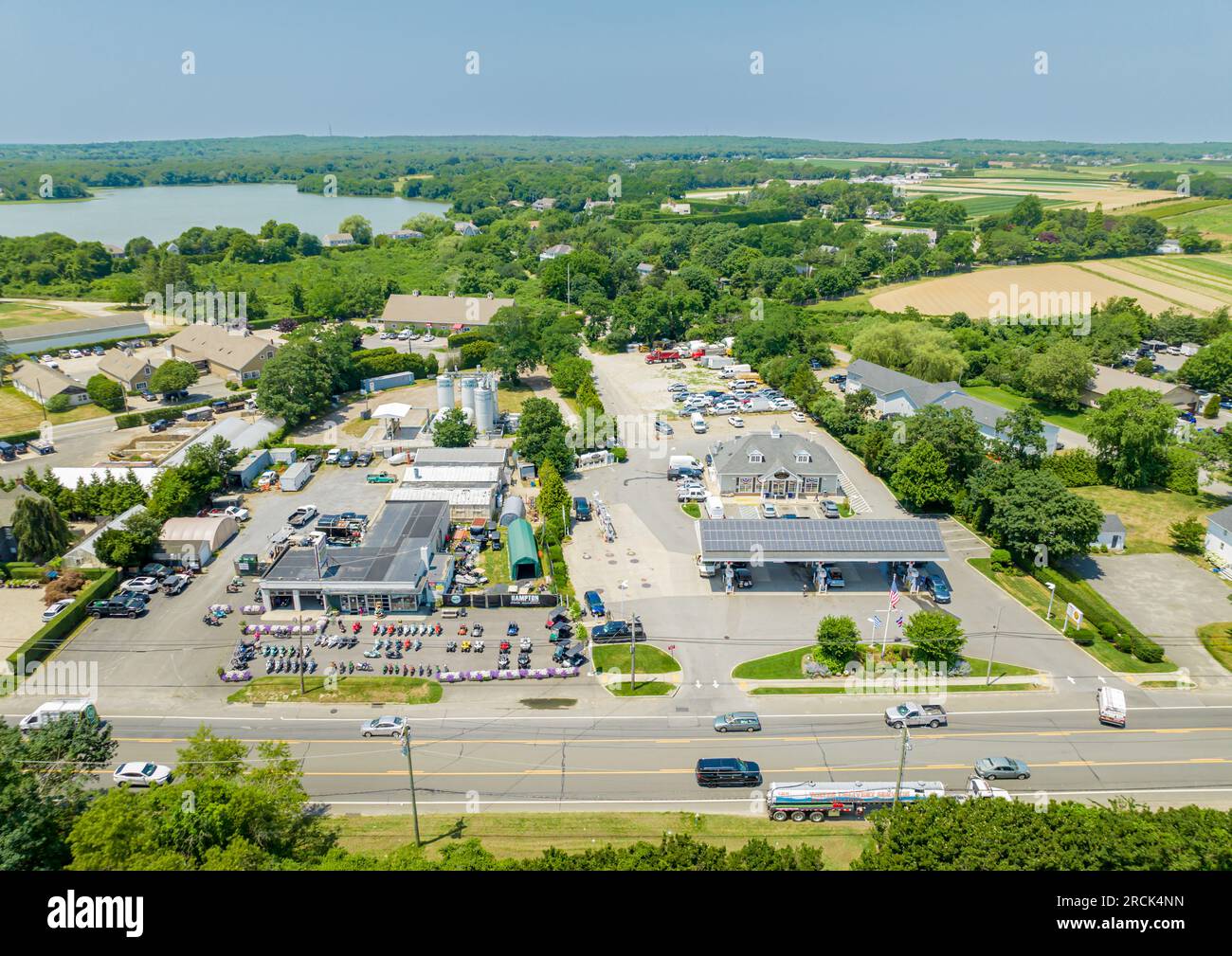 aerial view of water mill shell station and vicinity Stock Photo - Alamy