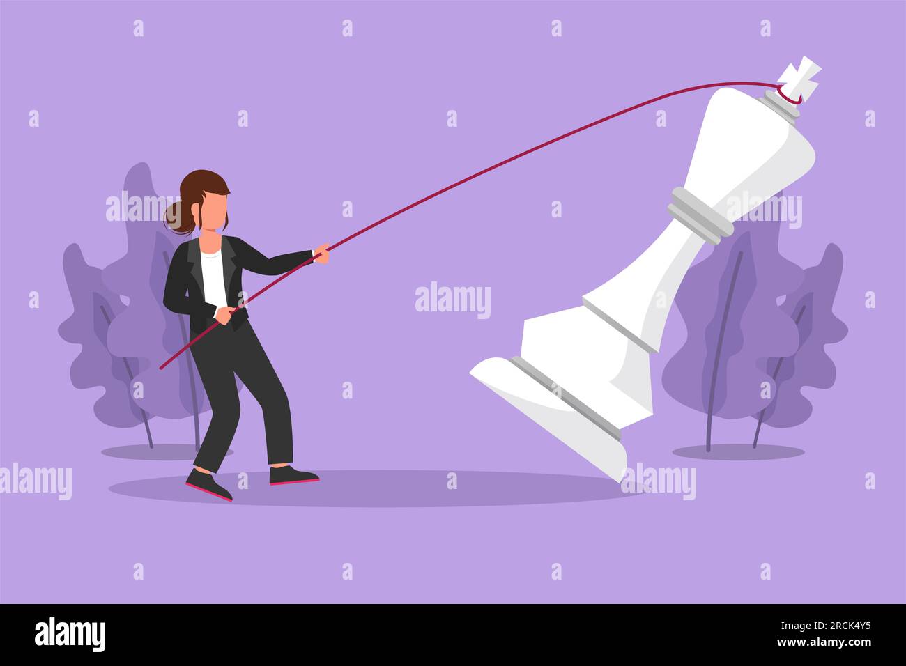 Graphic flat design drawing motivation businesswoman pulling big king ...