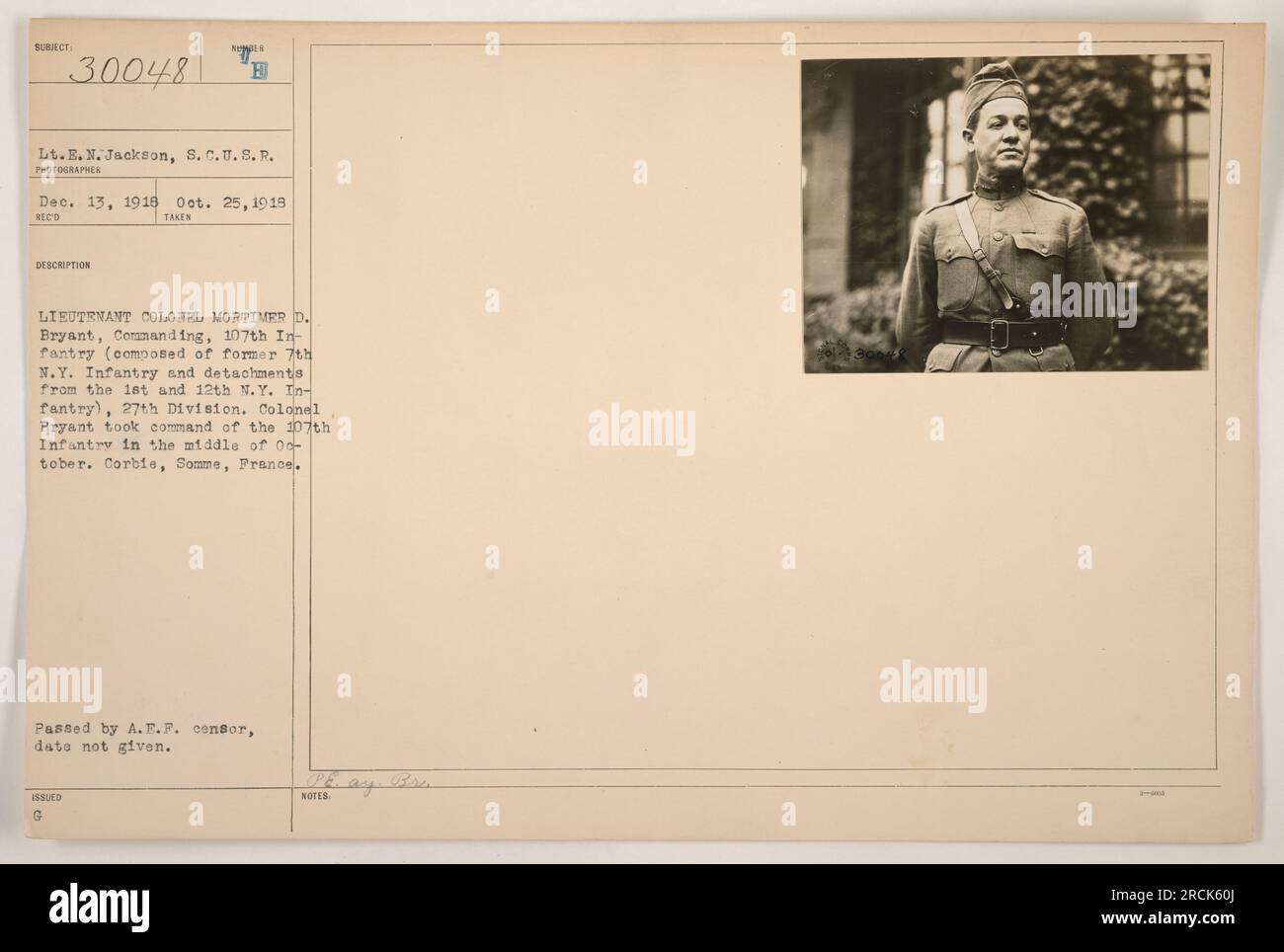 Lieutenant Colonel Mortimer D. Bryant, commanding the 107th Infantry ...