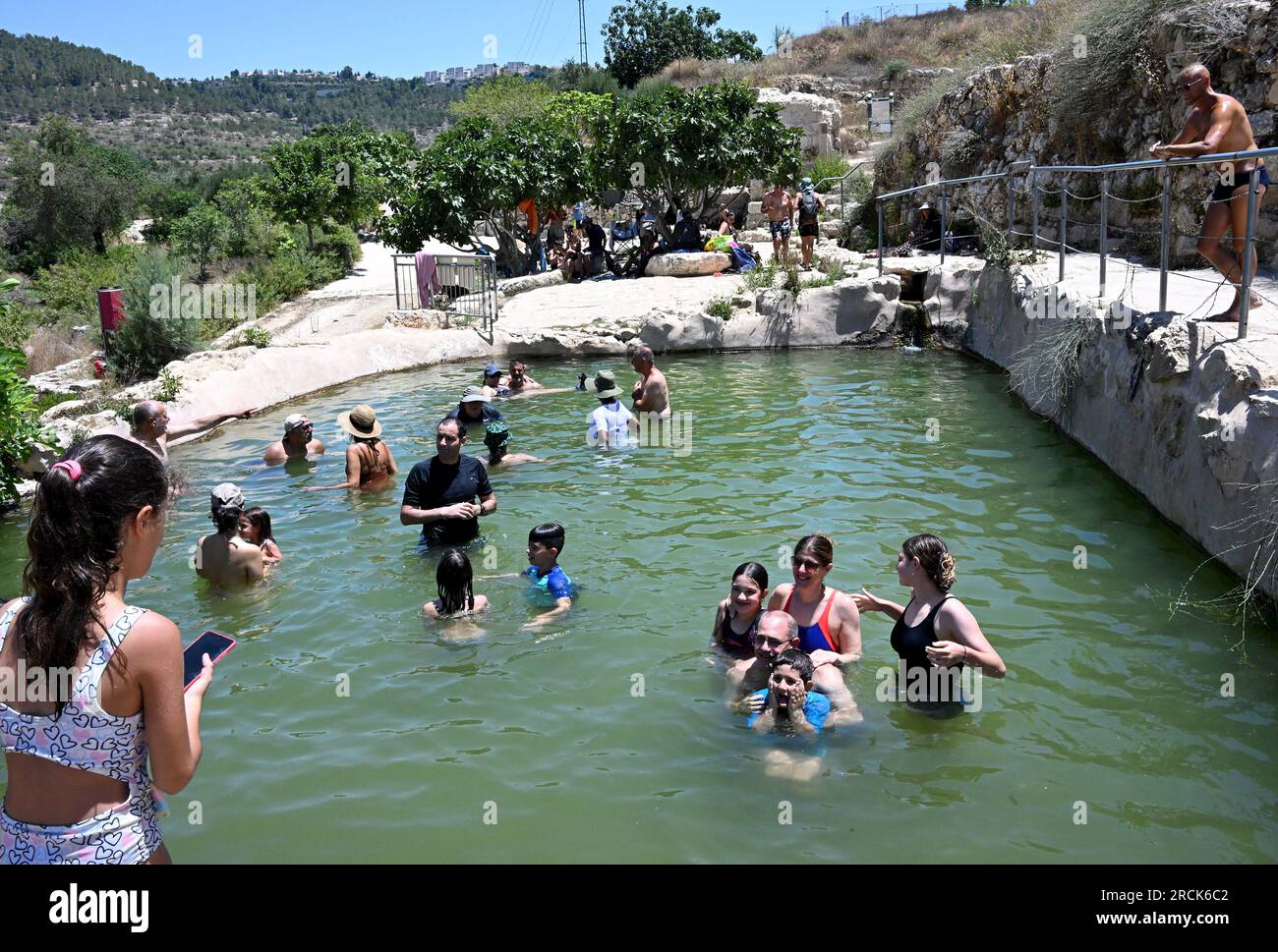 Haniya Spring, West Bank. 15th July, 2023. Israelis cool off in a pool ...