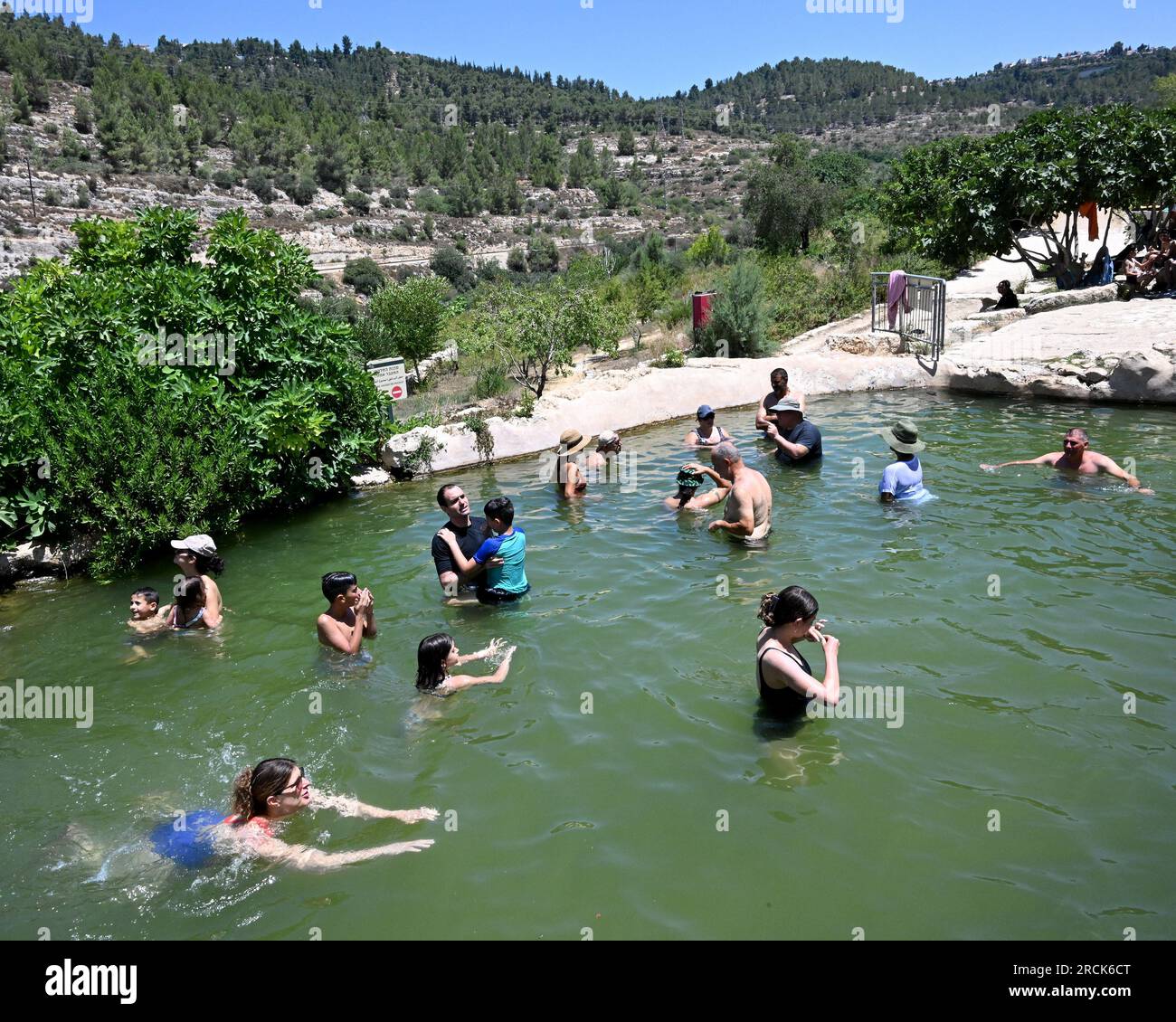 Haniya Spring, West Bank. 15th July, 2023. Israelis cool off in a pool ...