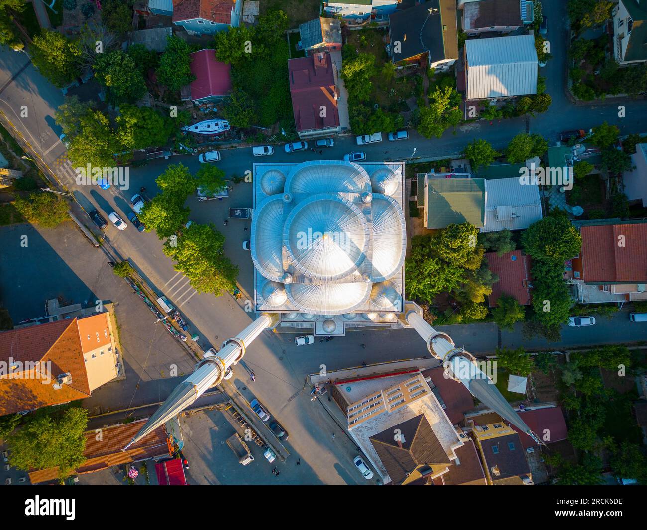 Kilyos Merkez Camii Mosque aerial view in historic town center of ...