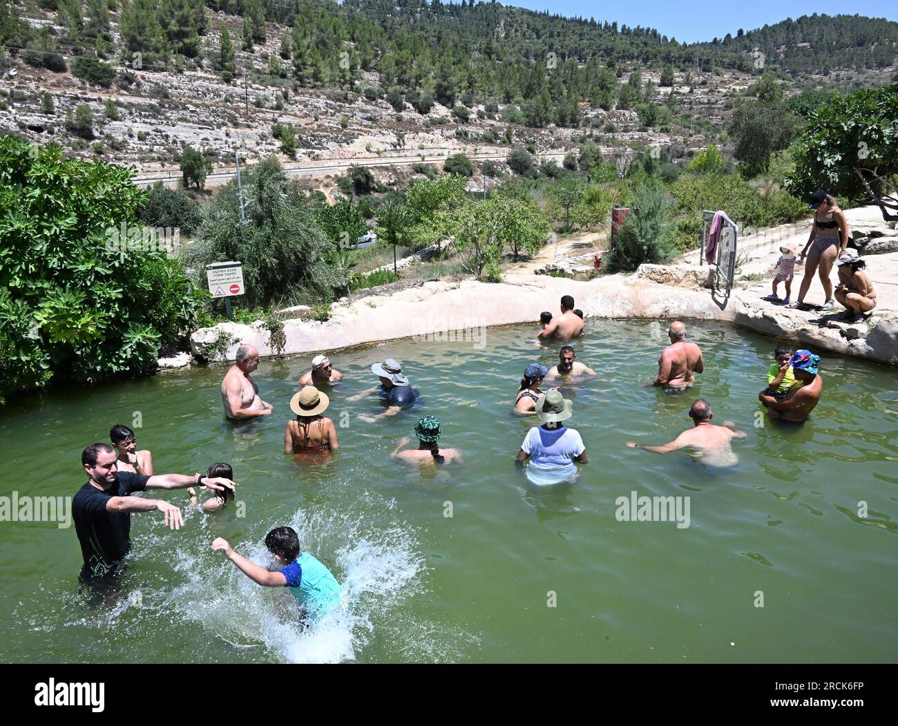 Haniya Spring, West Bank. 15th July, 2023. Israelis cool off in a pool ...