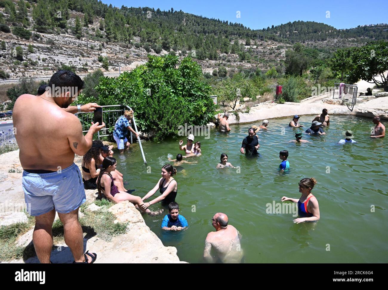 Haniya Spring, West Bank. 15th July, 2023. Israelis cool off in a pool ...