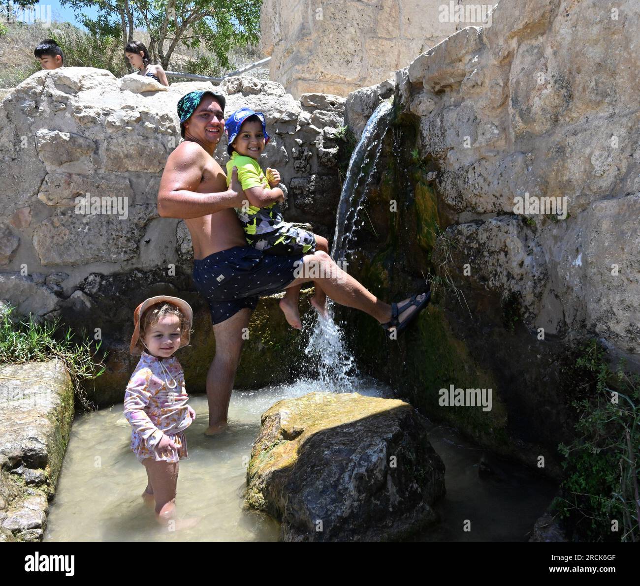 Haniya Spring, West Bank. 15th July, 2023. Israelis visit a nymphaeon ...