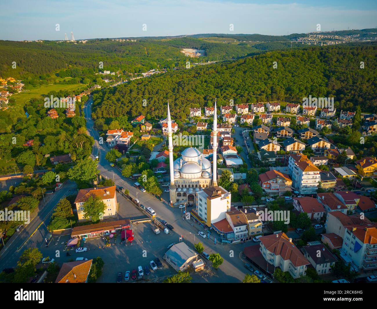 Kilyos Merkez Camii Mosque aerial view in historic town center of ...