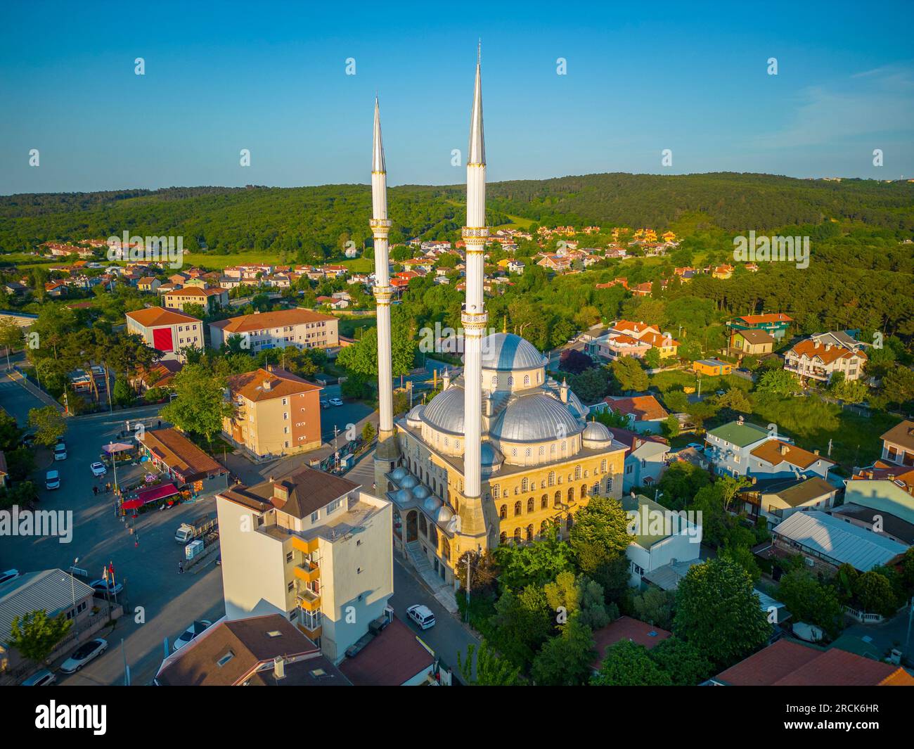 Kilyos Merkez Camii Mosque aerial view in historic town center of ...