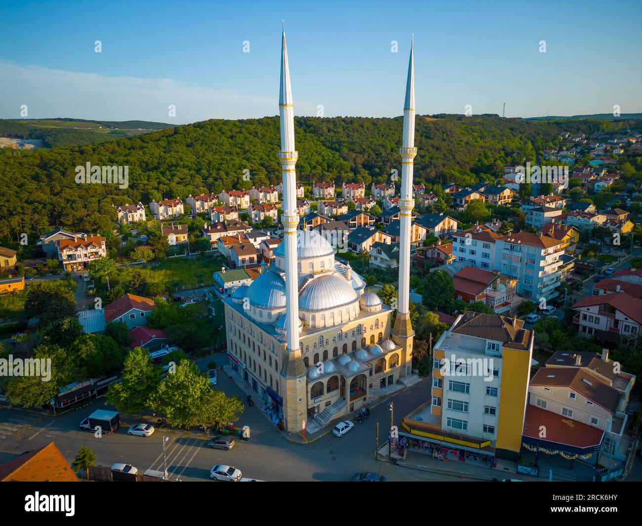 Kilyos Merkez Camii Mosque aerial view in historic town center of ...