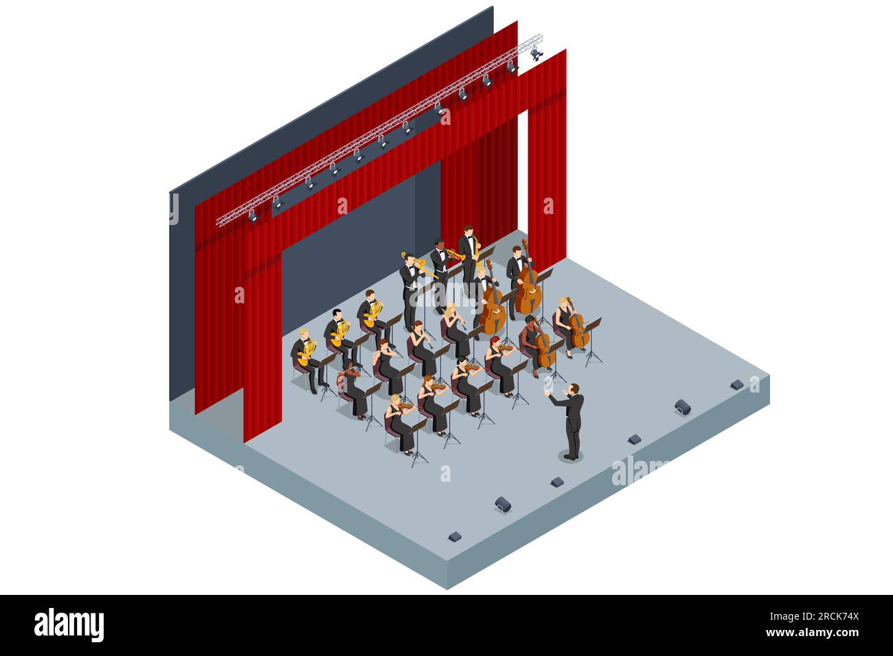 Isometric Symphony Orchestra. Symphonic string orchestra performing on ...