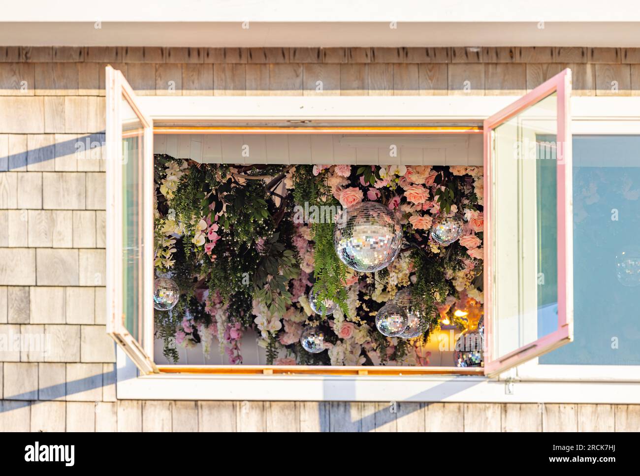 close up through an open window of a dance floor ceiling in montauk ...