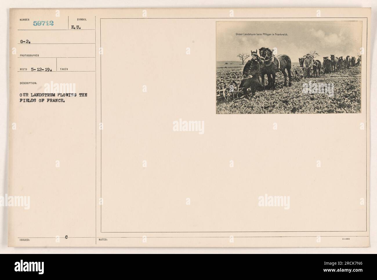 Members of the German Landsturm plowing fields in France during World ...