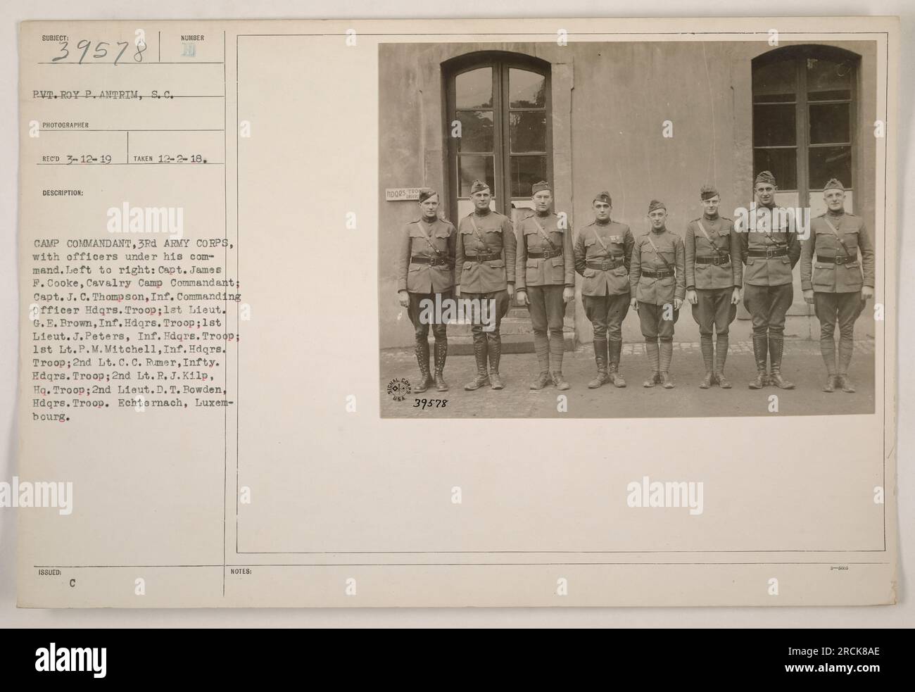 PVT. Roy P. Antrim took this image on 12-2-18 at Number Camp Commandant ...