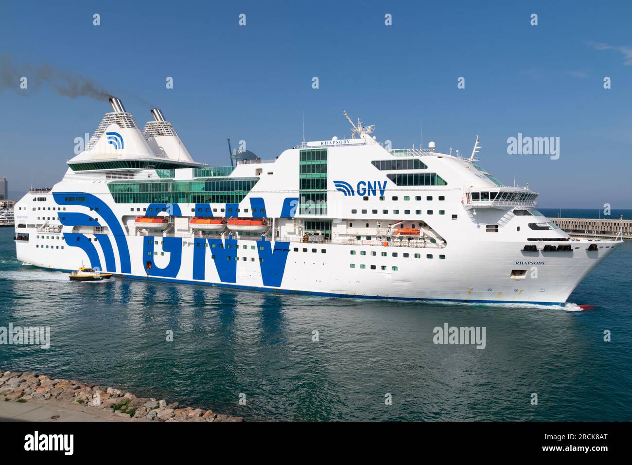 Ferry Rhapsody of the GNV company leaving the port of Barcelona. May 23 ...