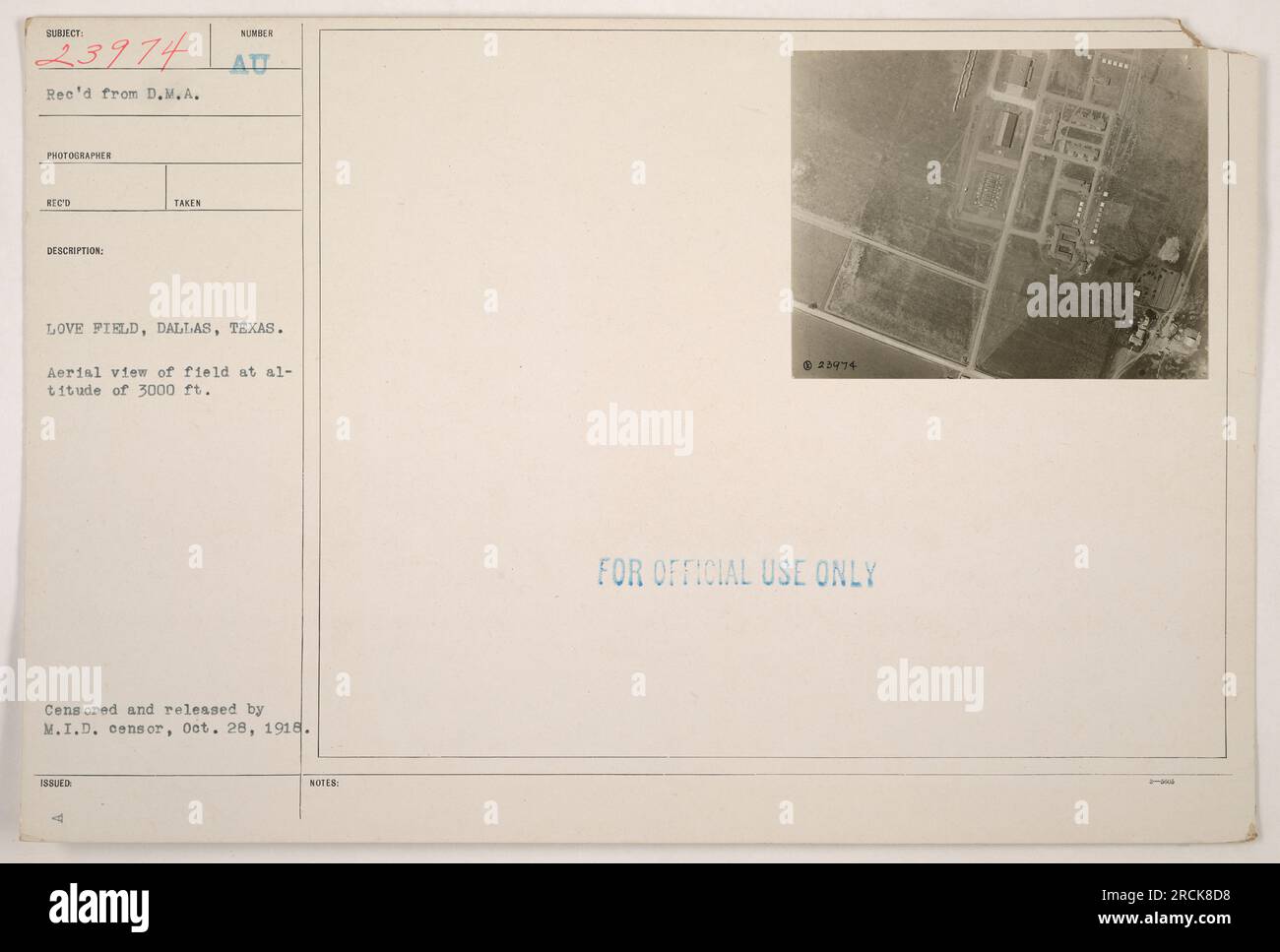 Aerial view of Love Field in Dallas, Texas at an altitude of 3000 feet ...