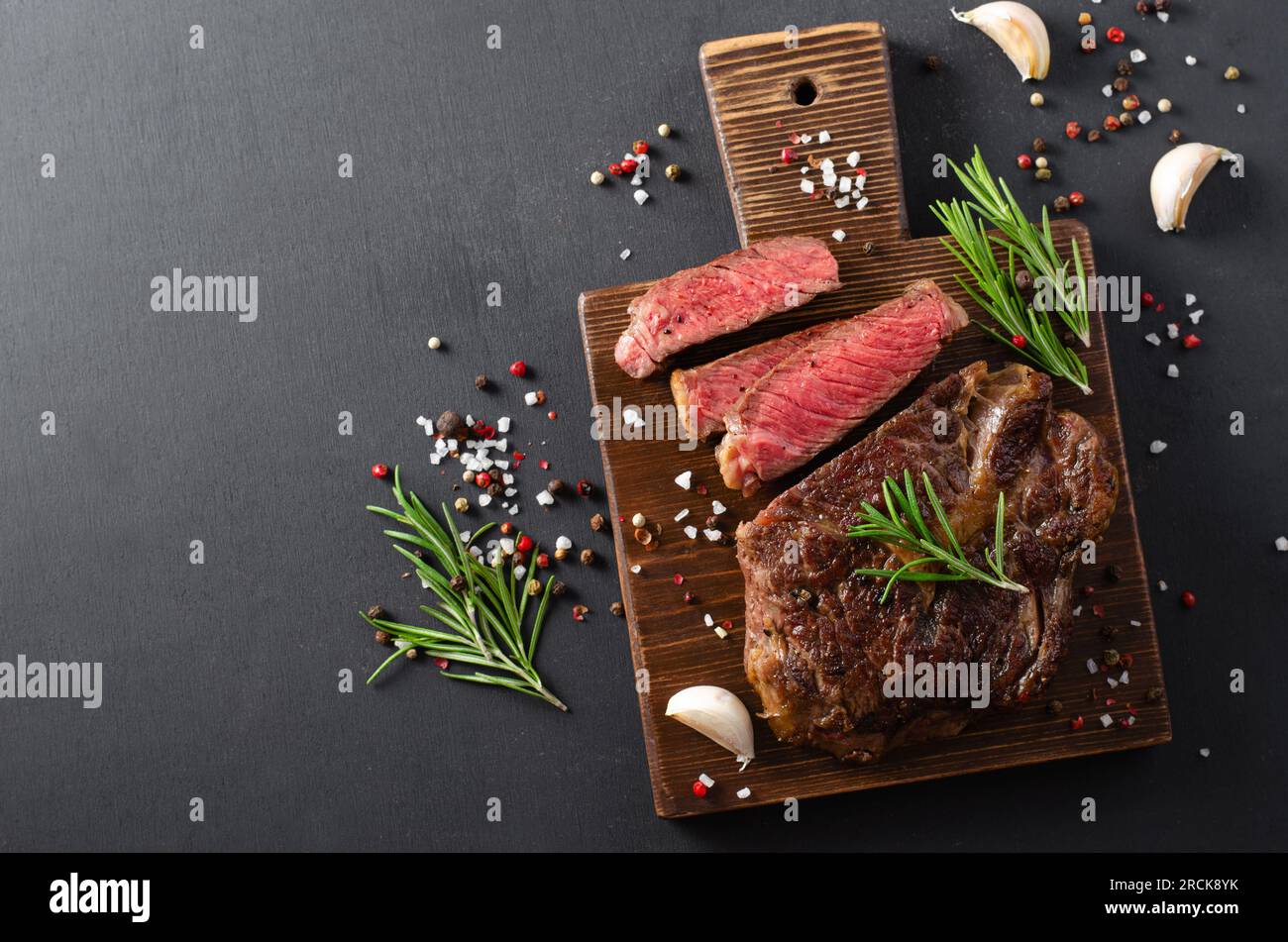 Cooked Beef Steak, Beef Organic Meat, Dark Background Stock Photo - Alamy