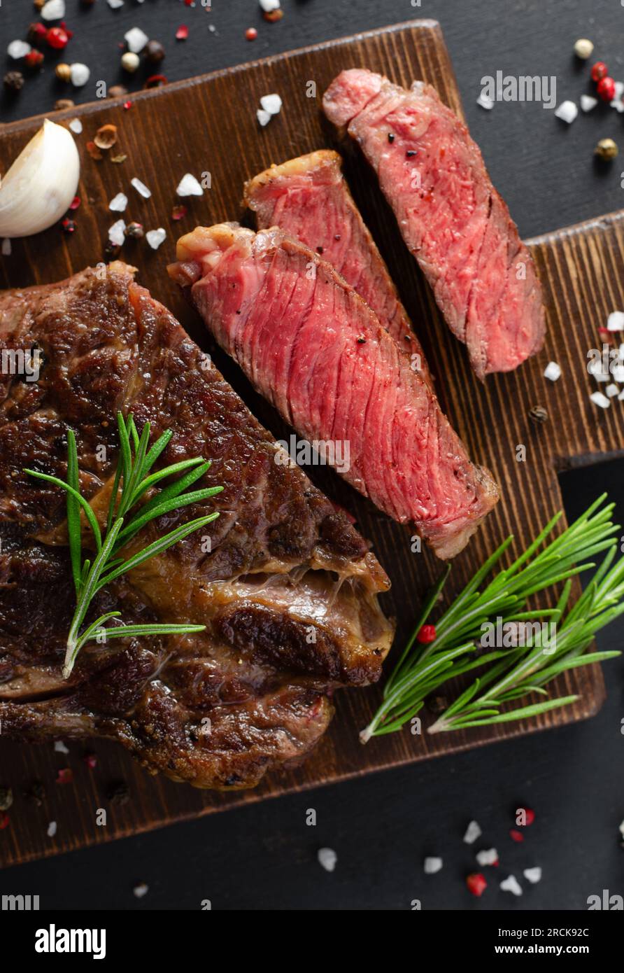 Cooked Beef Steak, Beef Organic Meat, Dark Background Stock Photo - Alamy