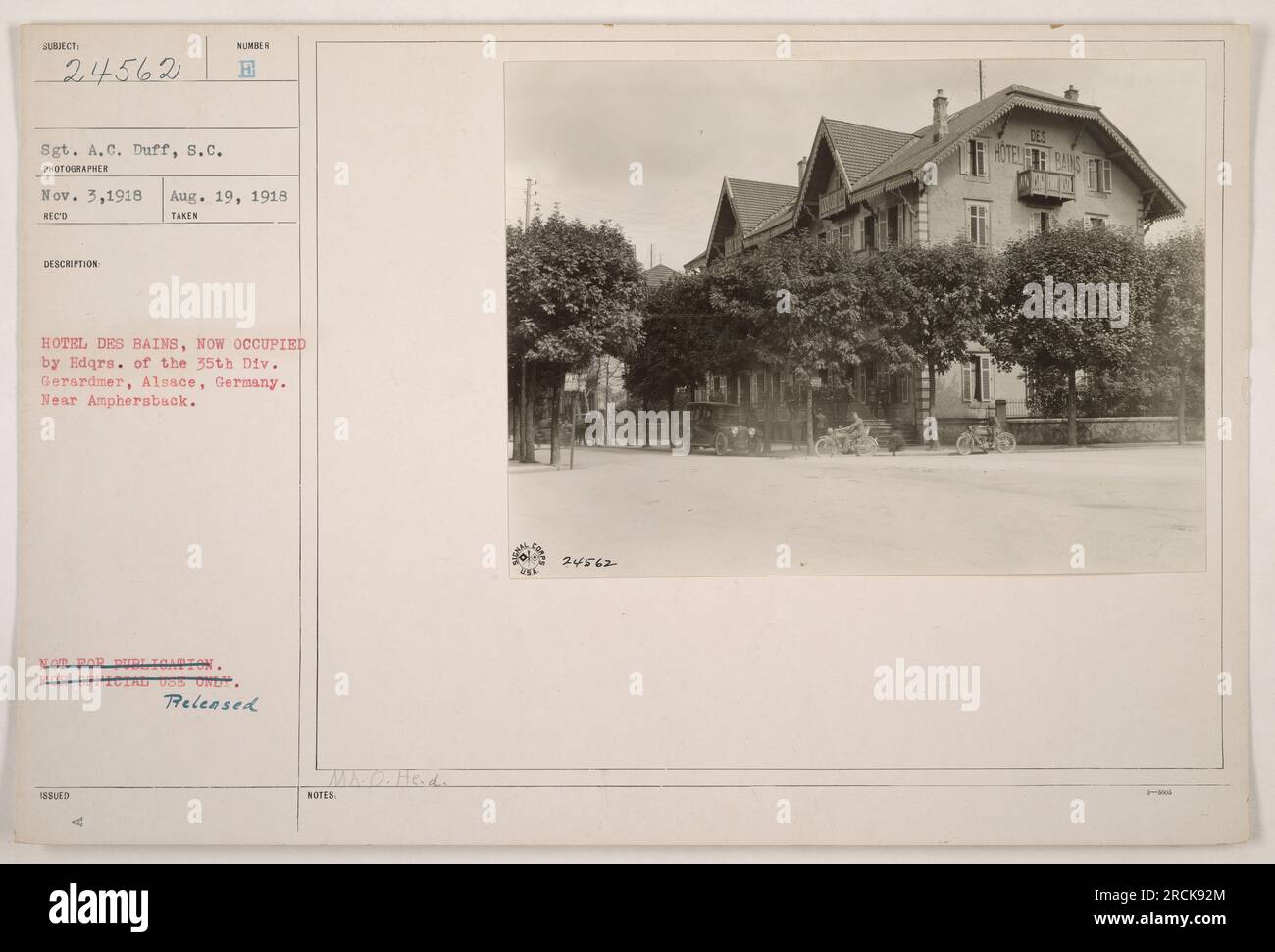 This photograph shows Sgt. A.C. Duff of the American military at Hotel ...
