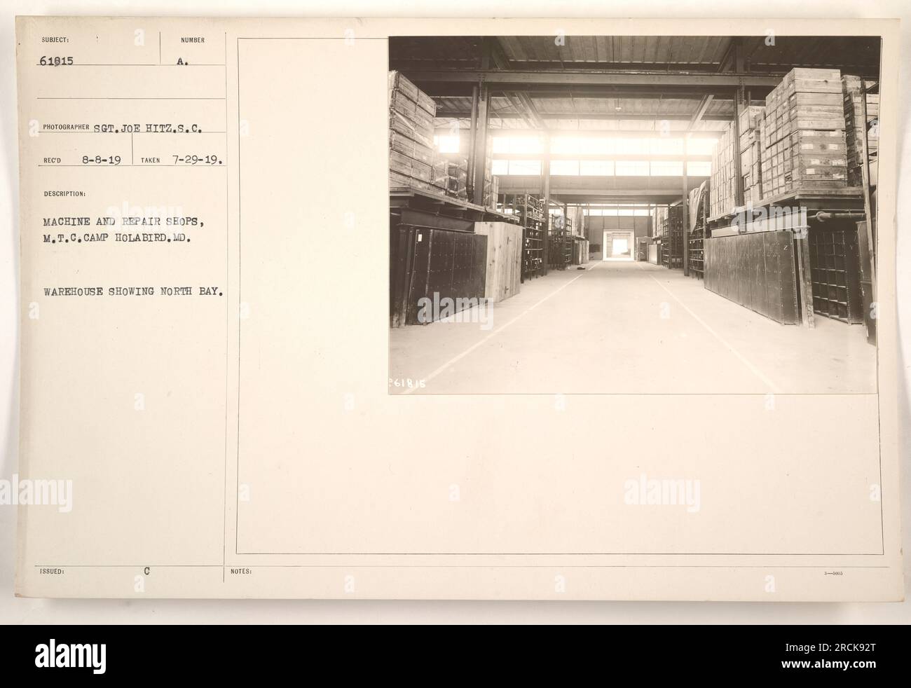 Warehouse displaying repair and machine shops at Camp Holarbird in ...