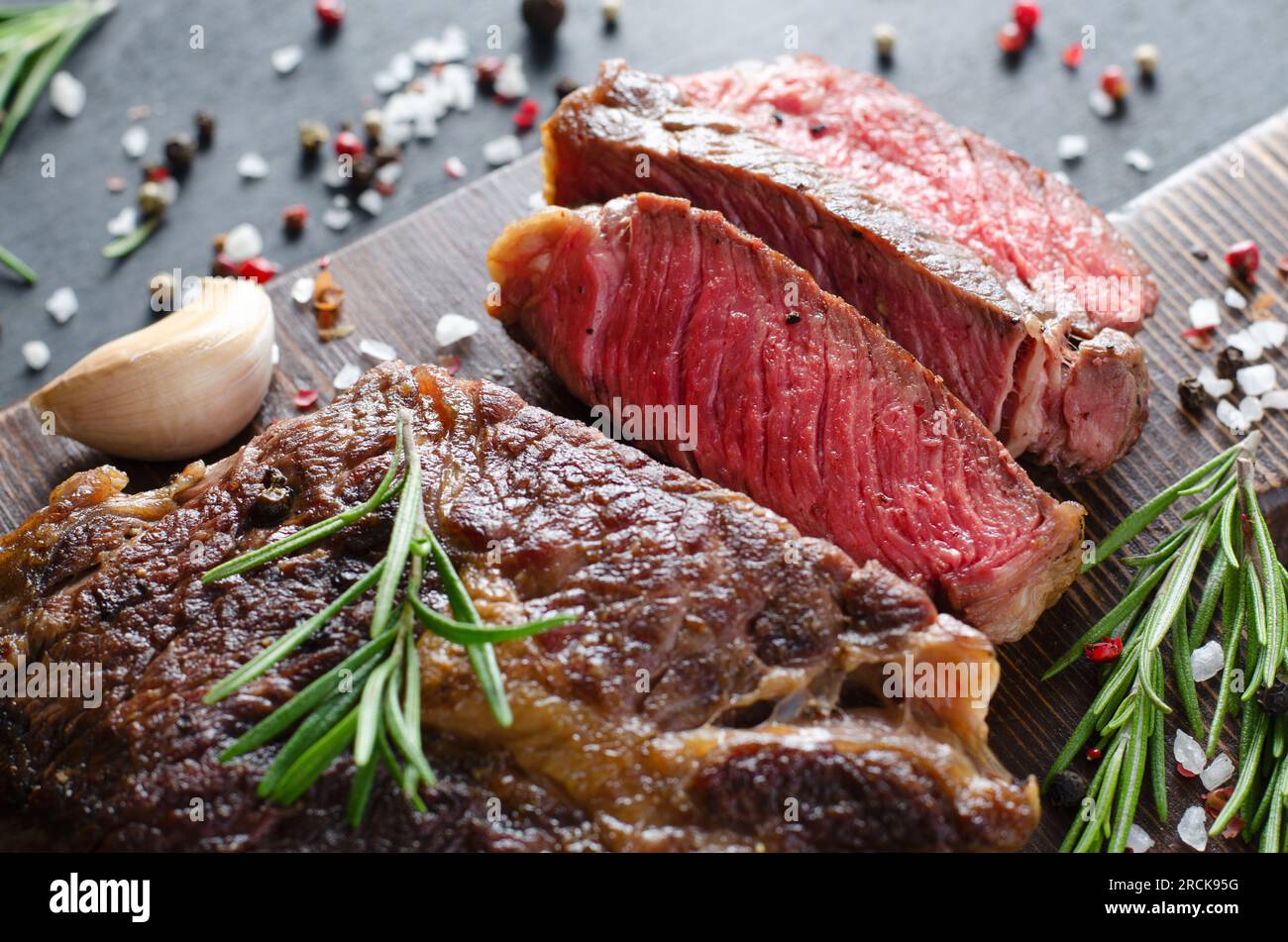 Cooked Beef Steak, Beef Organic Meat, Dark Background Stock Photo - Alamy
