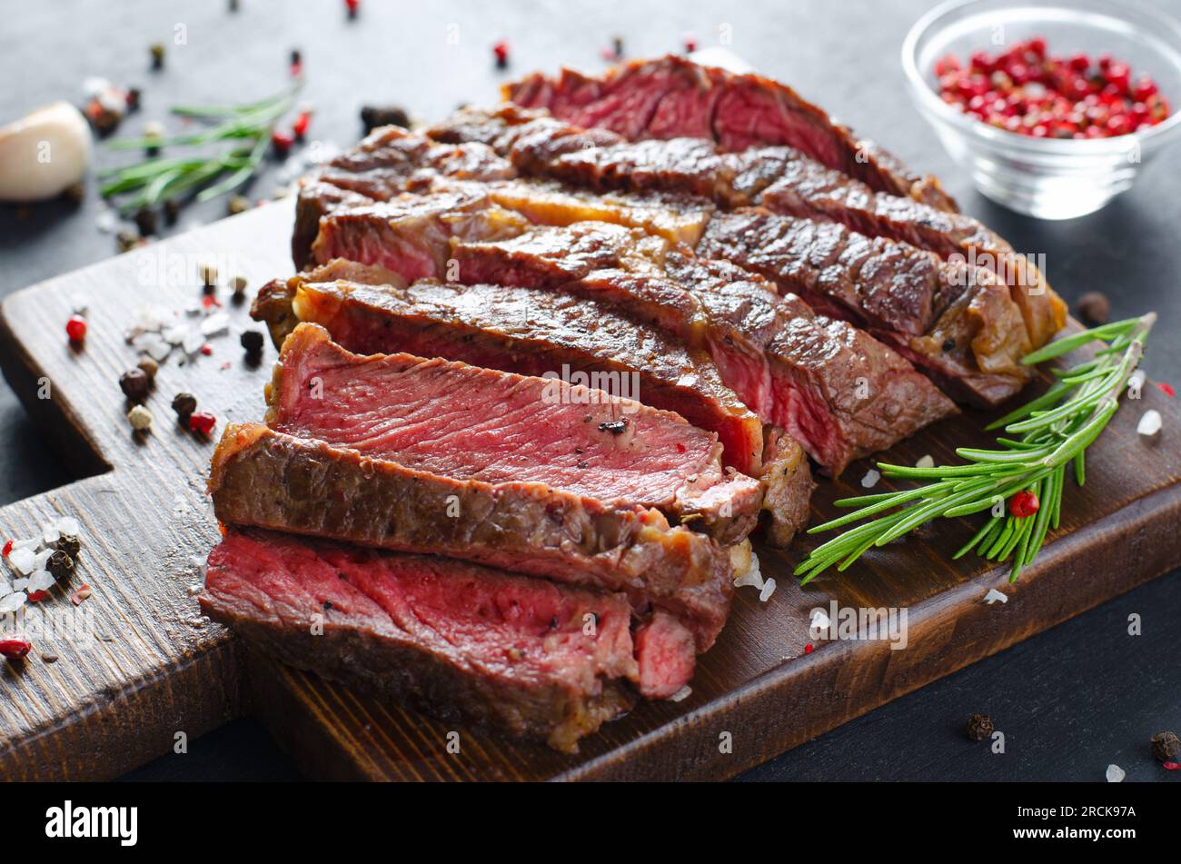 Cooked Beef Steak, Beef Organic Meat, Dark Background Stock Photo - Alamy