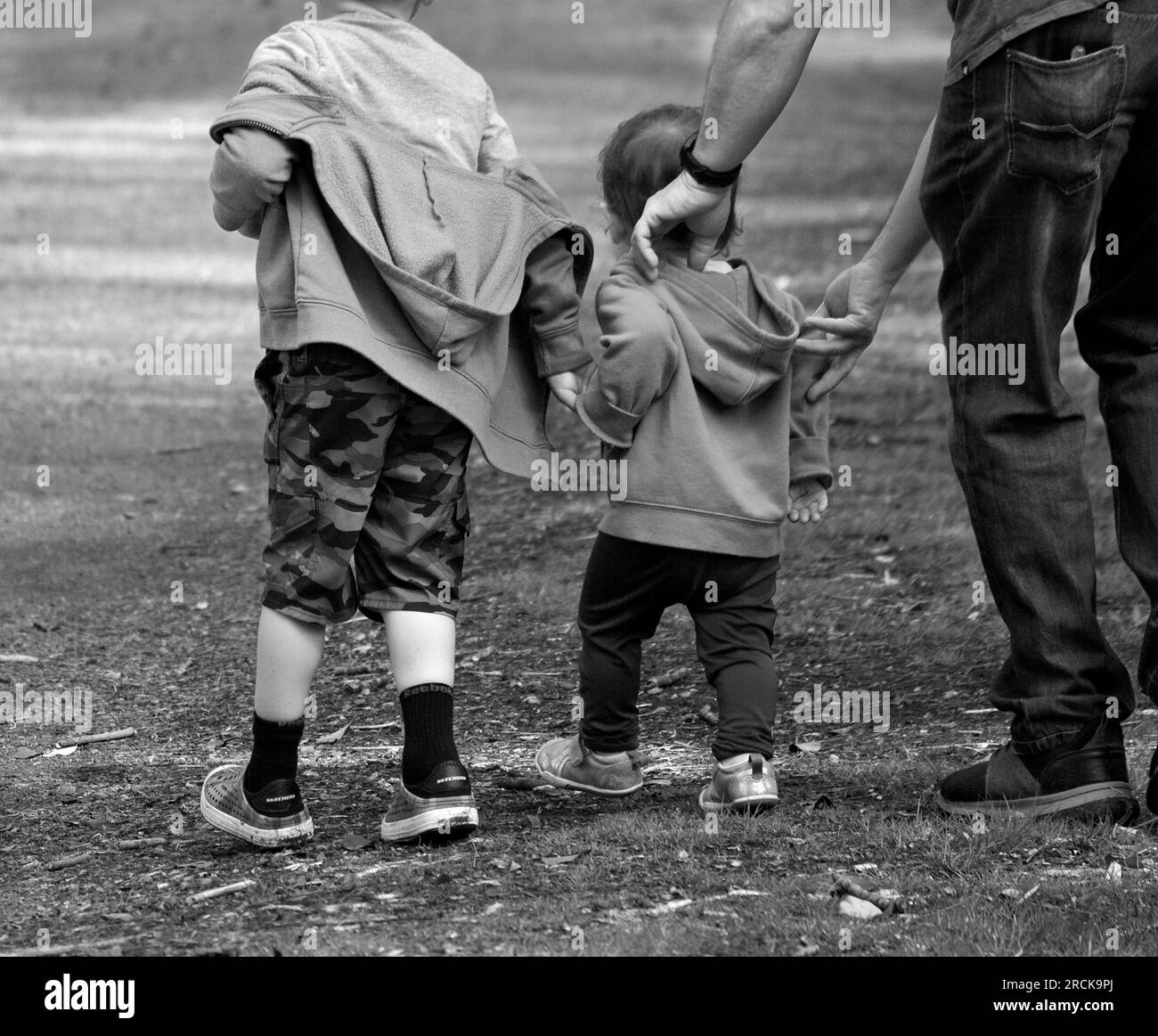 A man and his three young sons walk along the Virginia Creeper Trail, a ...