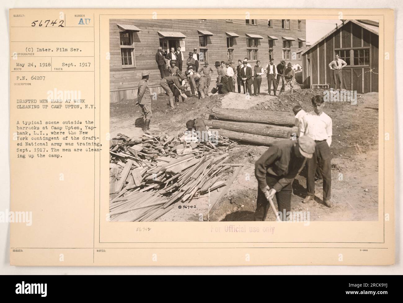 Drafted men at Camp Upton, NY, seen cleaning up the campgrounds in ...