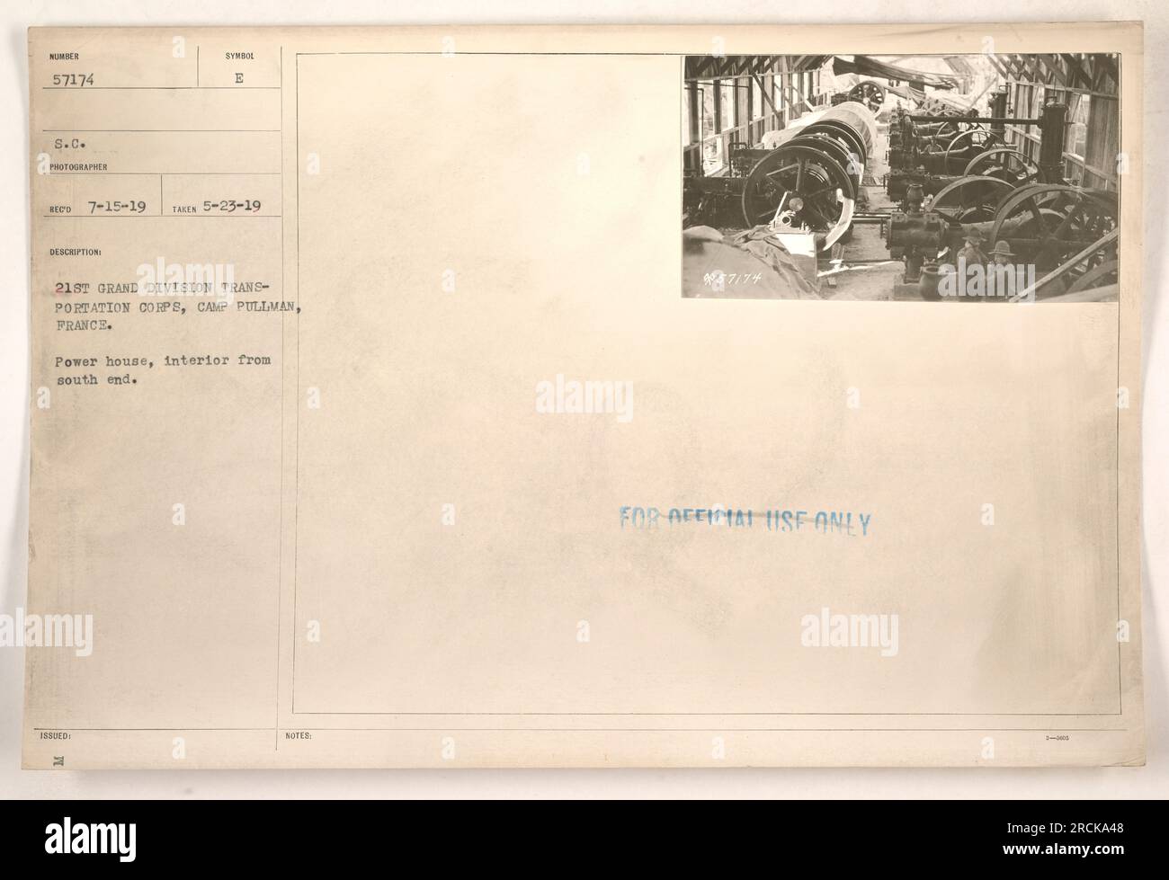 Interior view of the power house located in Camp Pullman, France ...