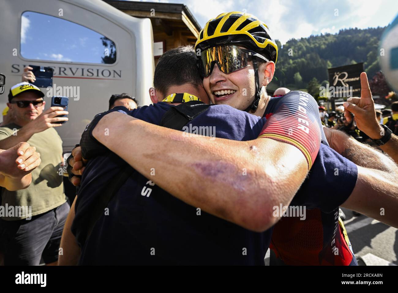 Spanish Carlos Rodriguez of Ineos Grenadiers celebrates after winning ...