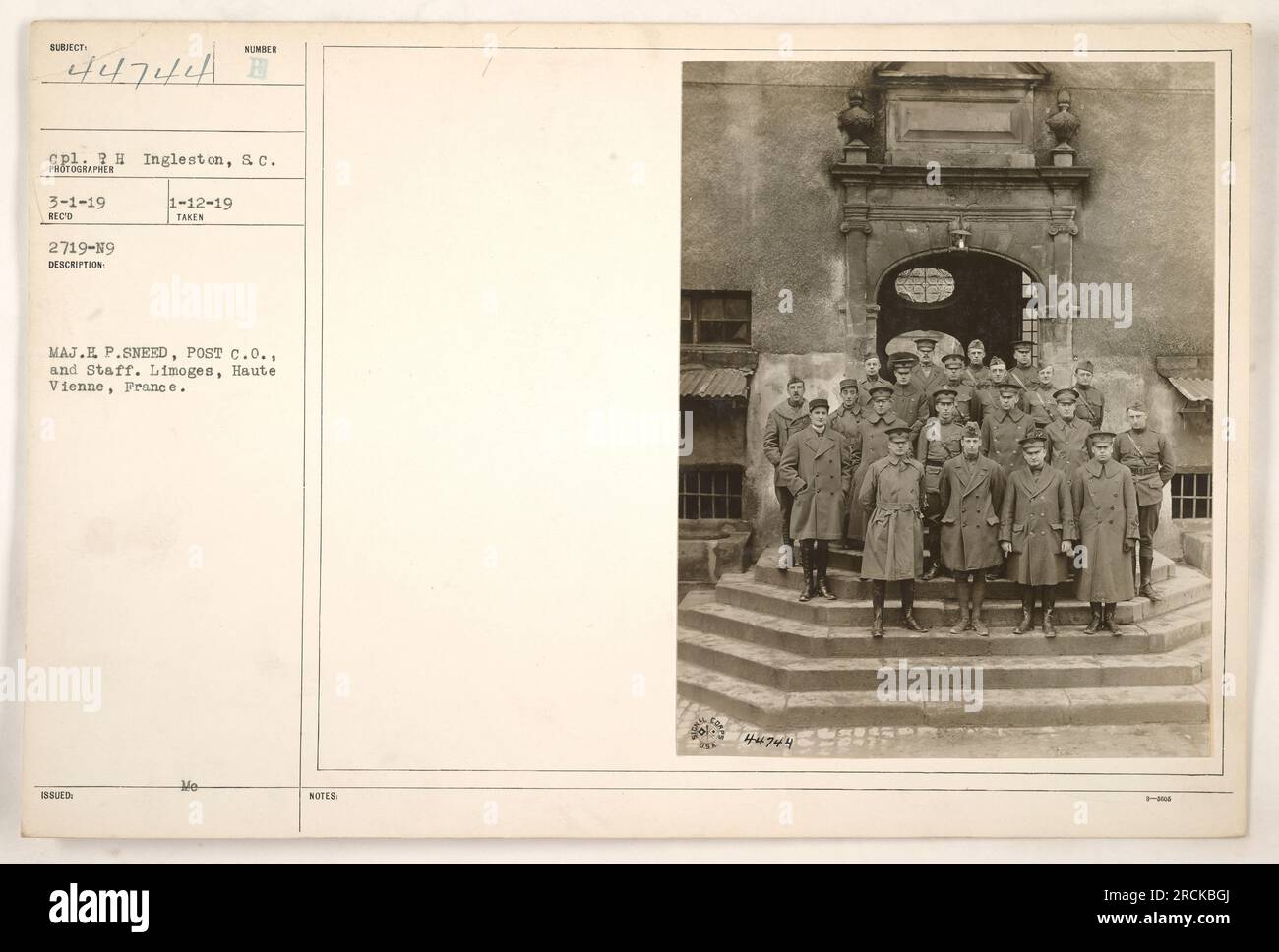 The photograph (number 111-SC-44744) features Corporal H. Ingleston and ...