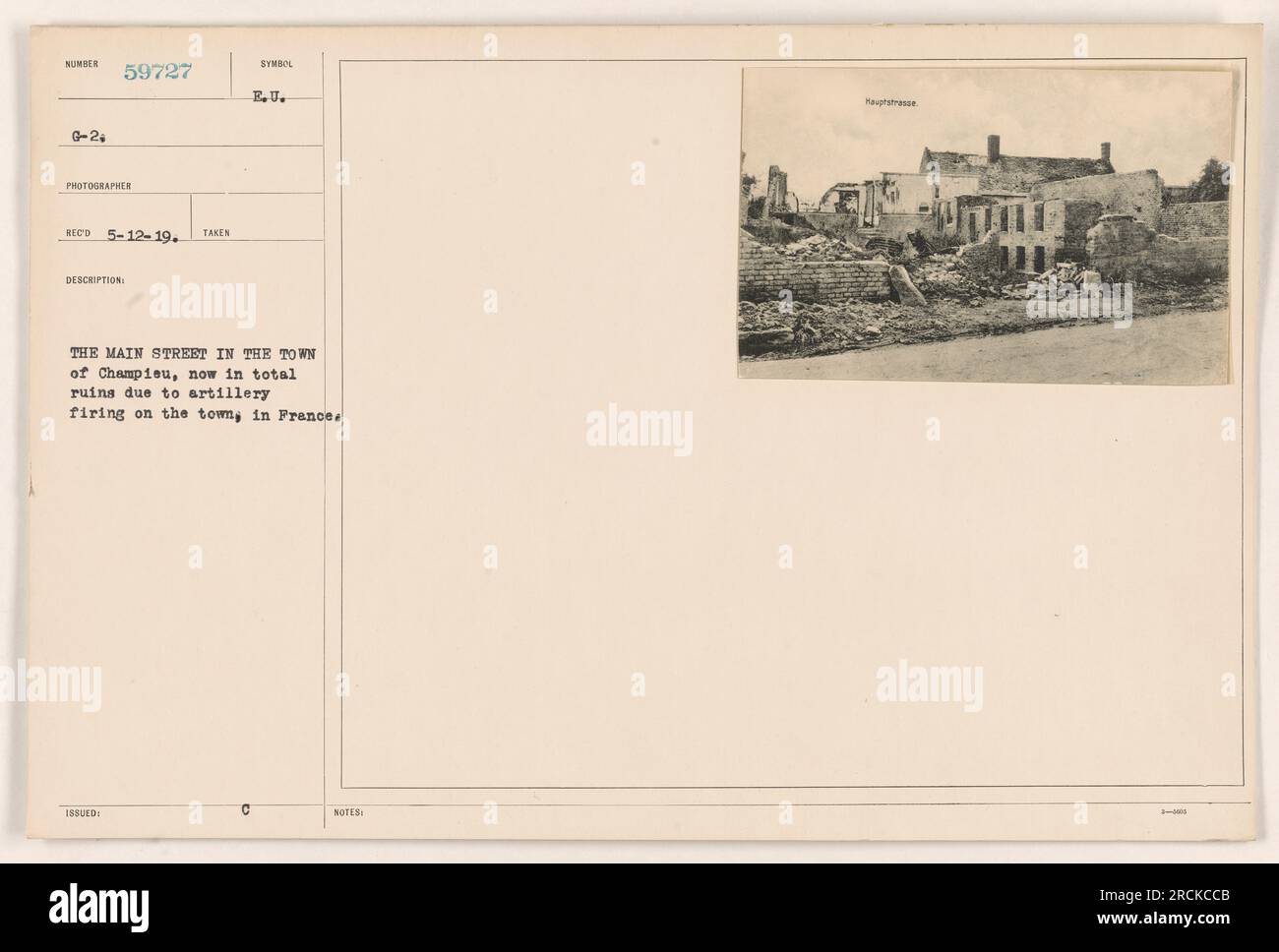 Caption: "Main street of Champion, France destroyed by artillery during ...
