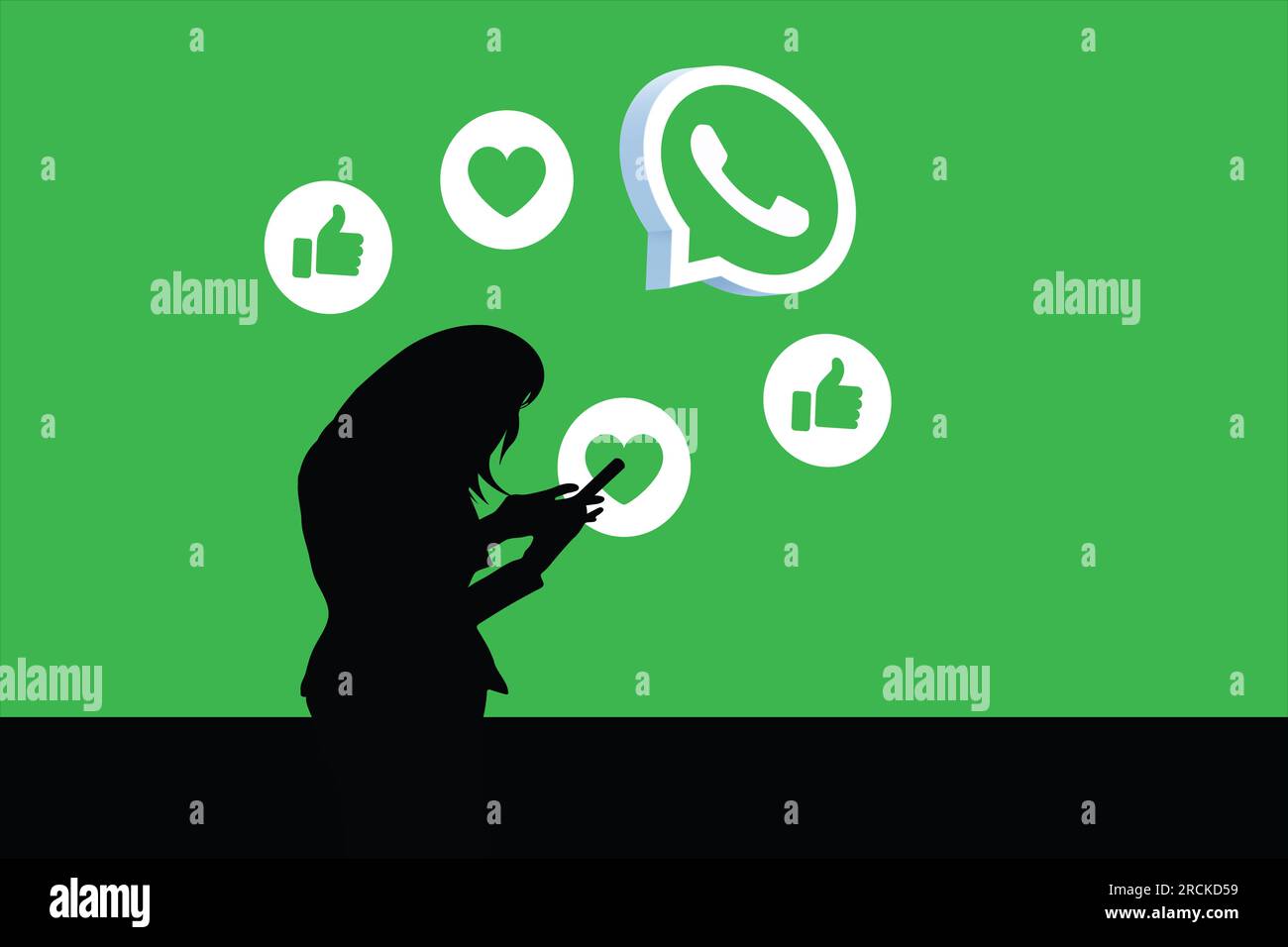 WhatsApp online messaging service logo on a smartphone. Silhouette of ...