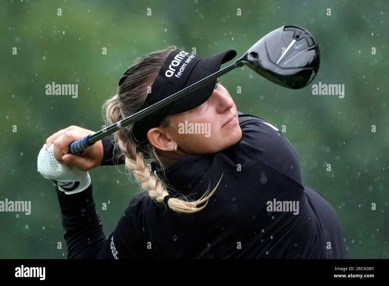 Emily Kristine Pedersen of Denmark drives on the fifth tee during the ...
