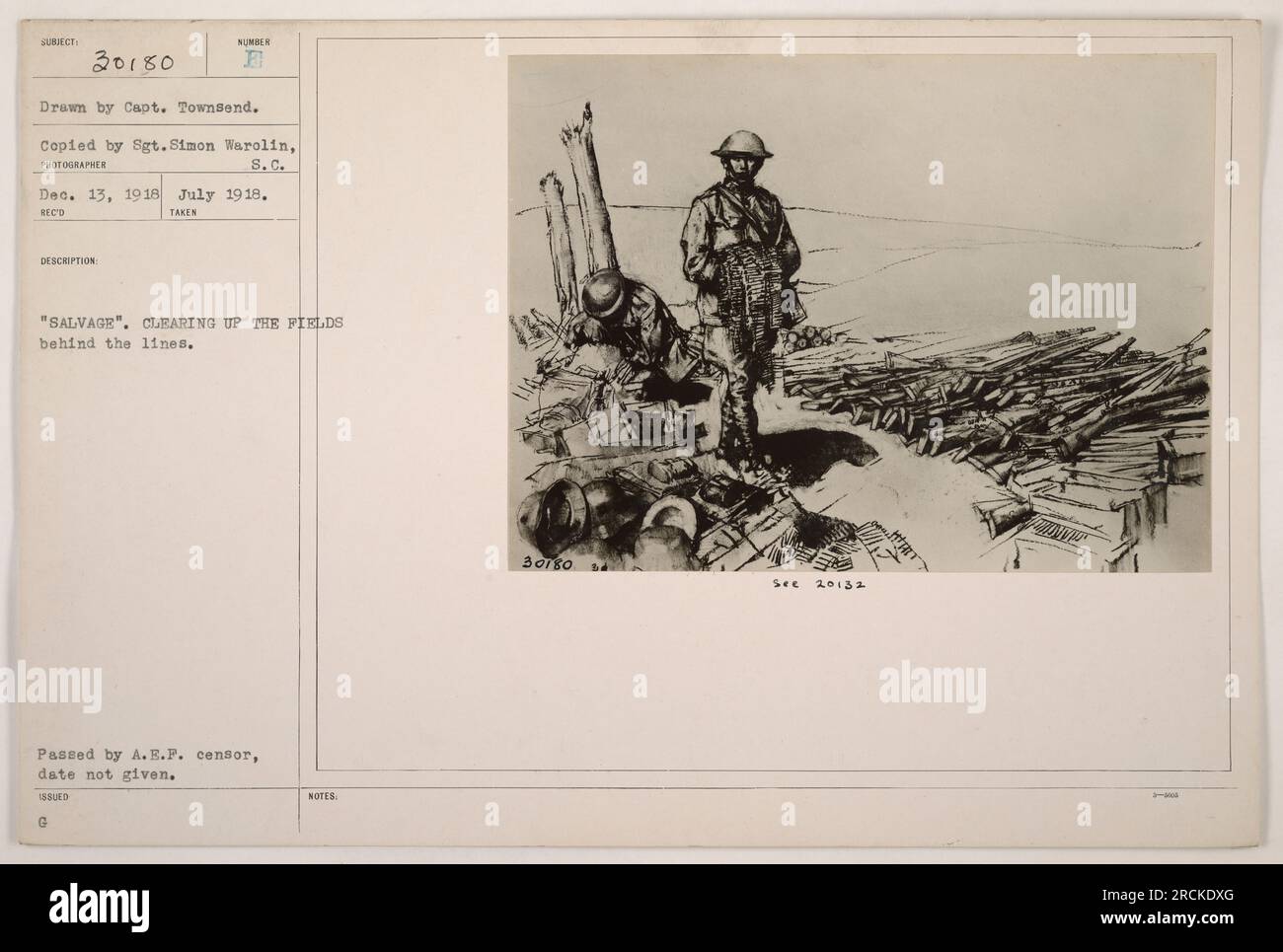 Soldiers clearing the fields behind the lines during World War I. The ...