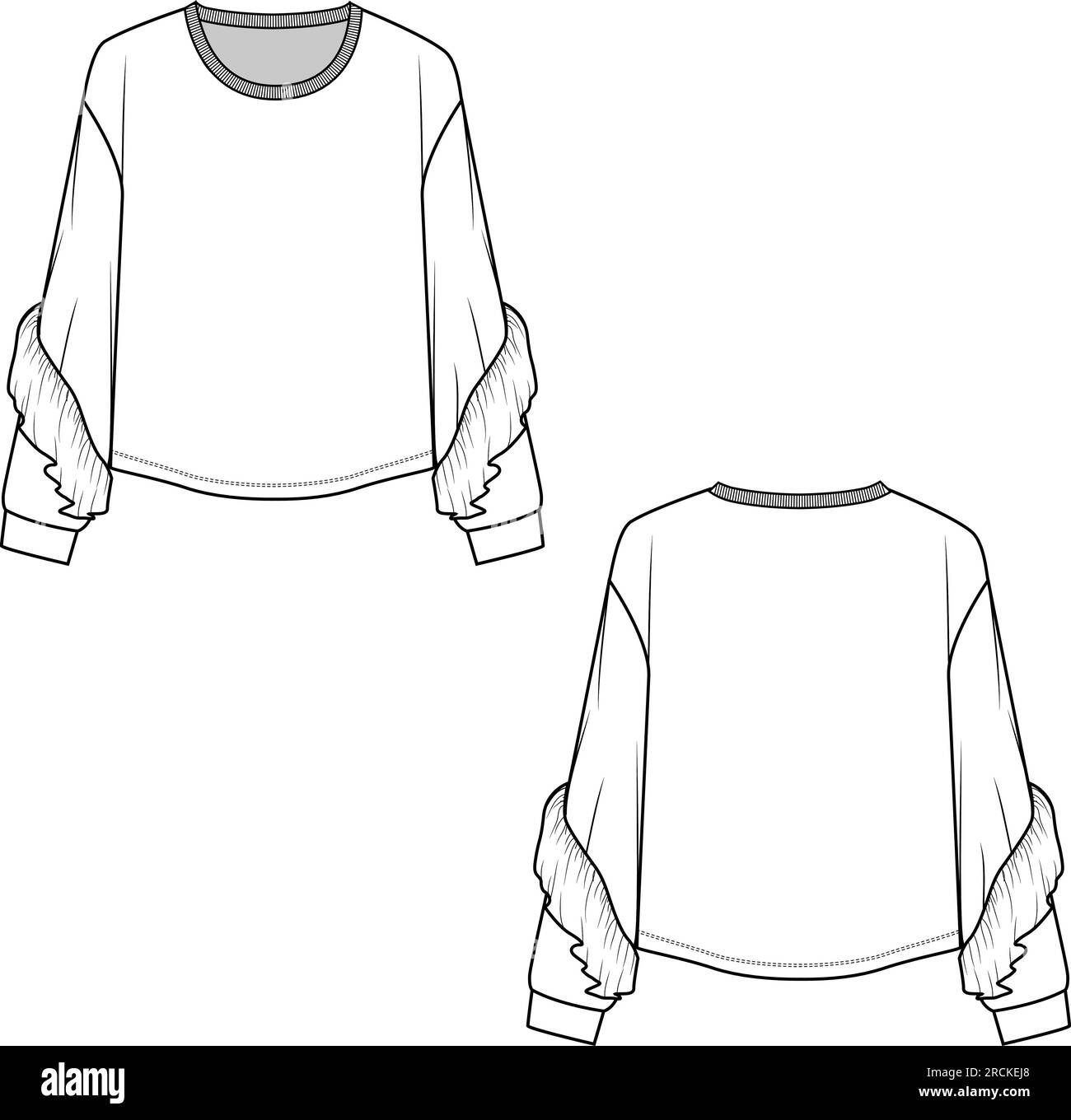 Fashion Drop Shoulder Sleeve Ruffles top blouse flat sketch technical ...