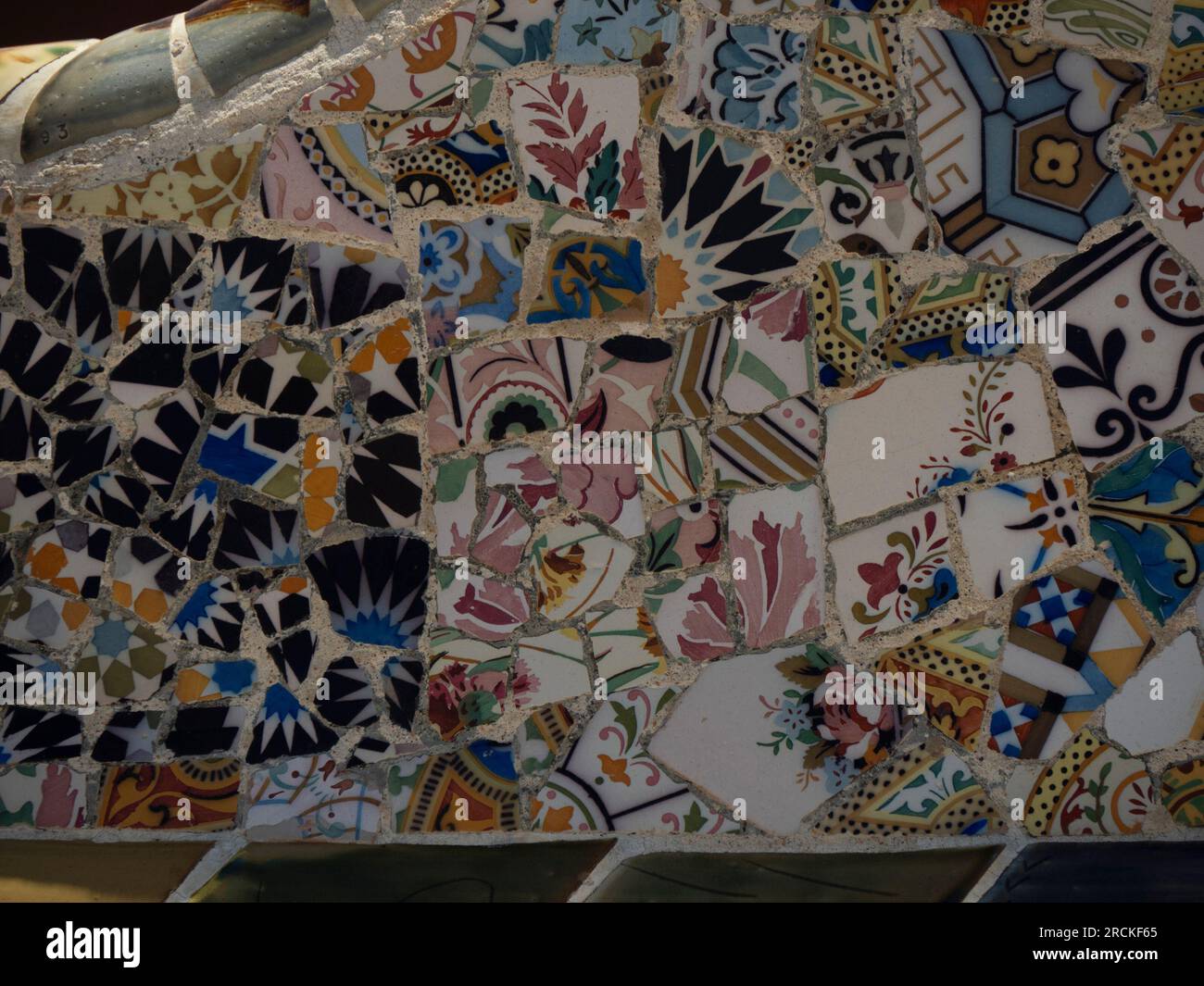 detail of masaic of The barcelona park guell spain gaudi masterpiece ...