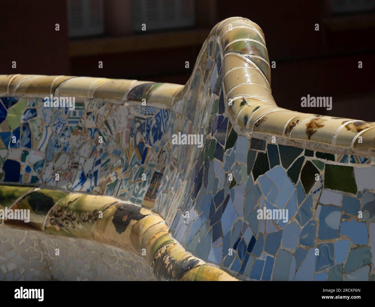 detail of masaic of The barcelona park guell spain gaudi masterpiece ...