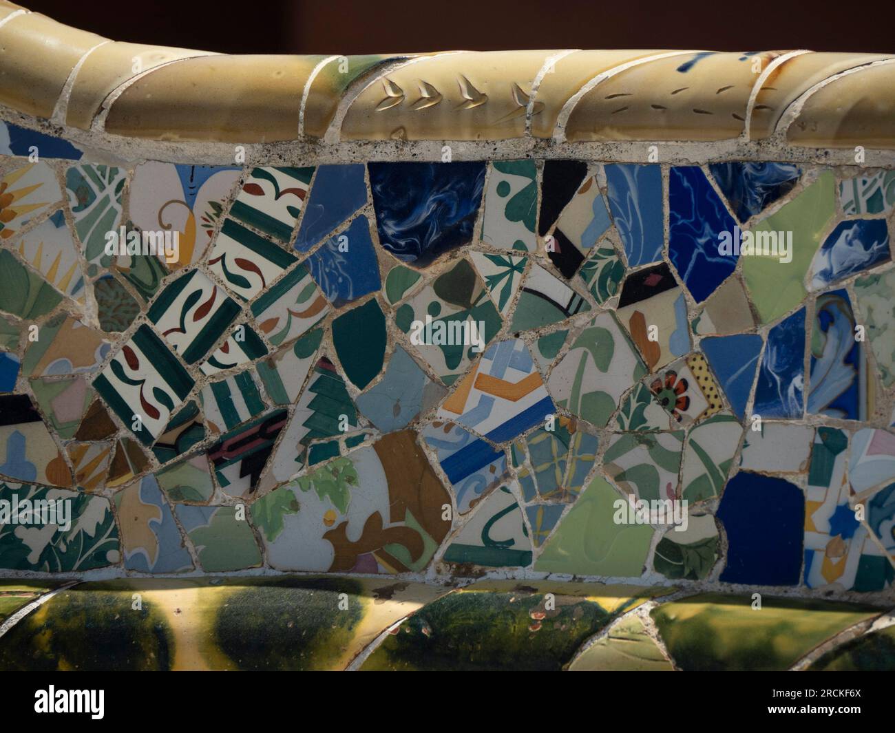 detail of masaic of The barcelona park guell spain gaudi masterpiece ...