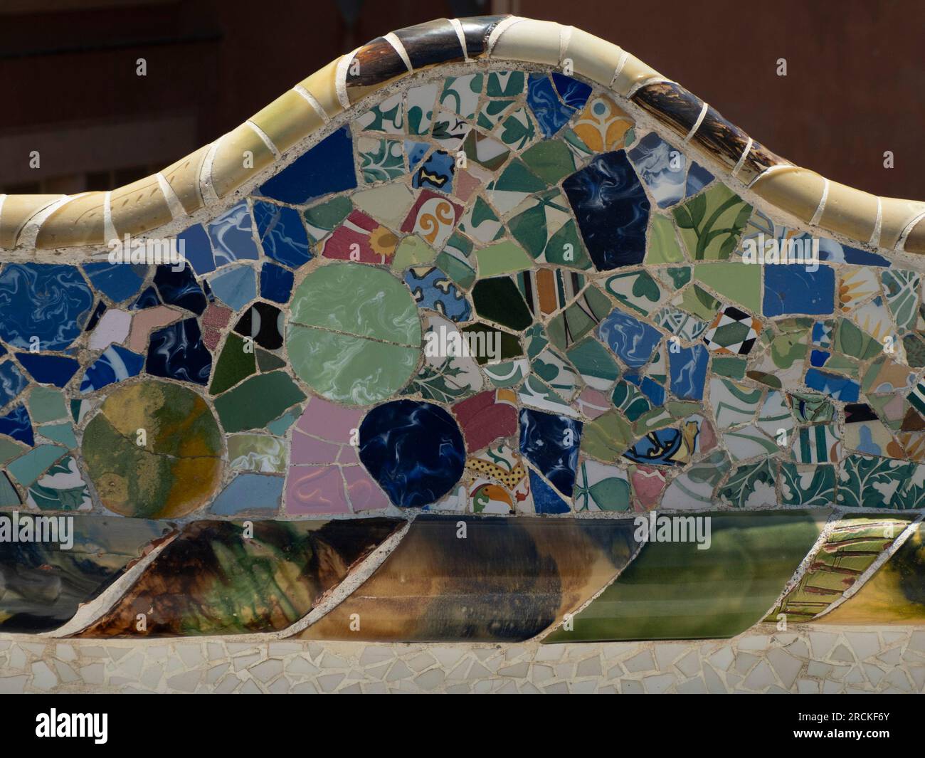 detail of masaic of The barcelona park guell spain gaudi masterpiece ...