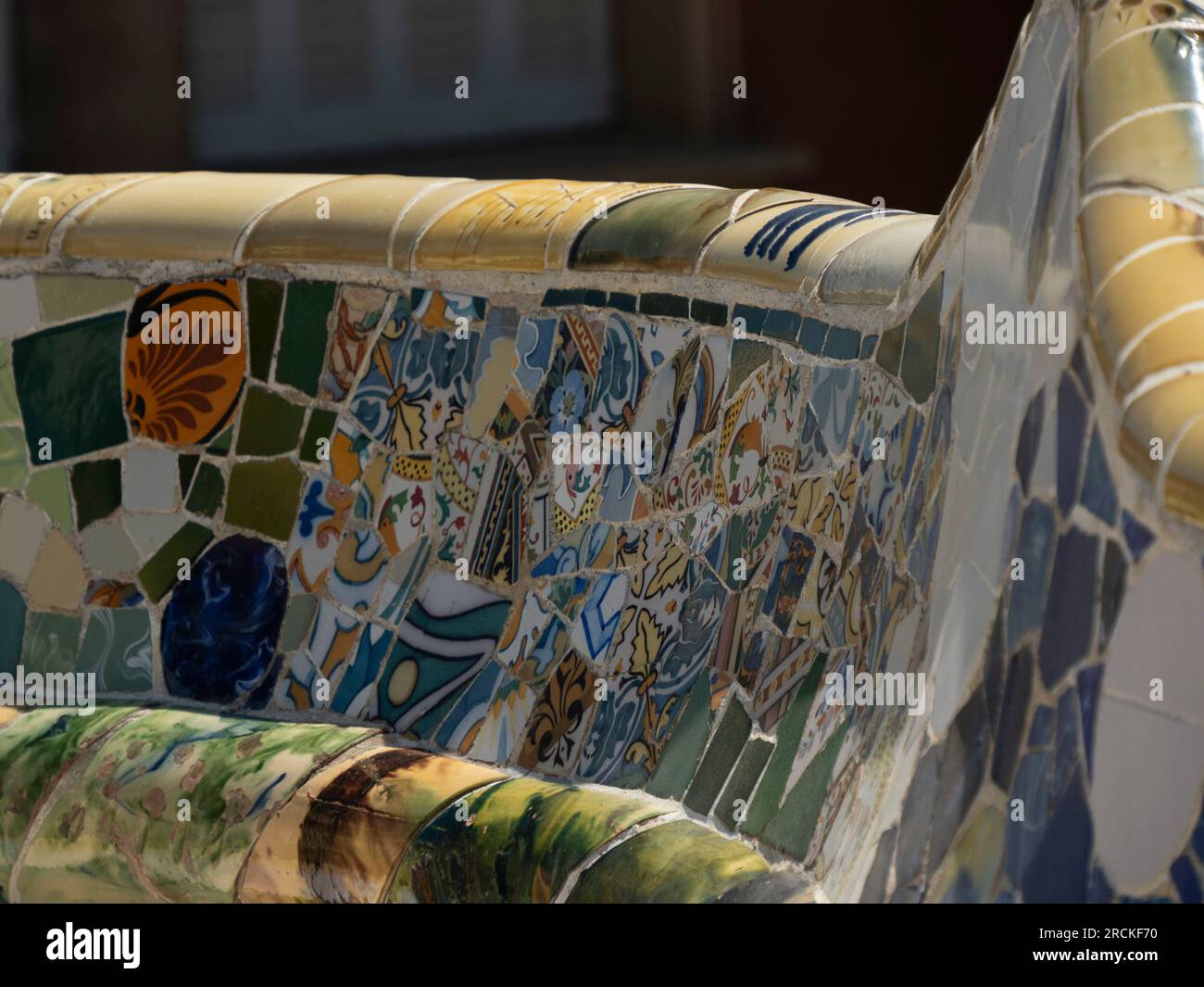 detail of masaic of The barcelona park guell spain gaudi masterpiece ...