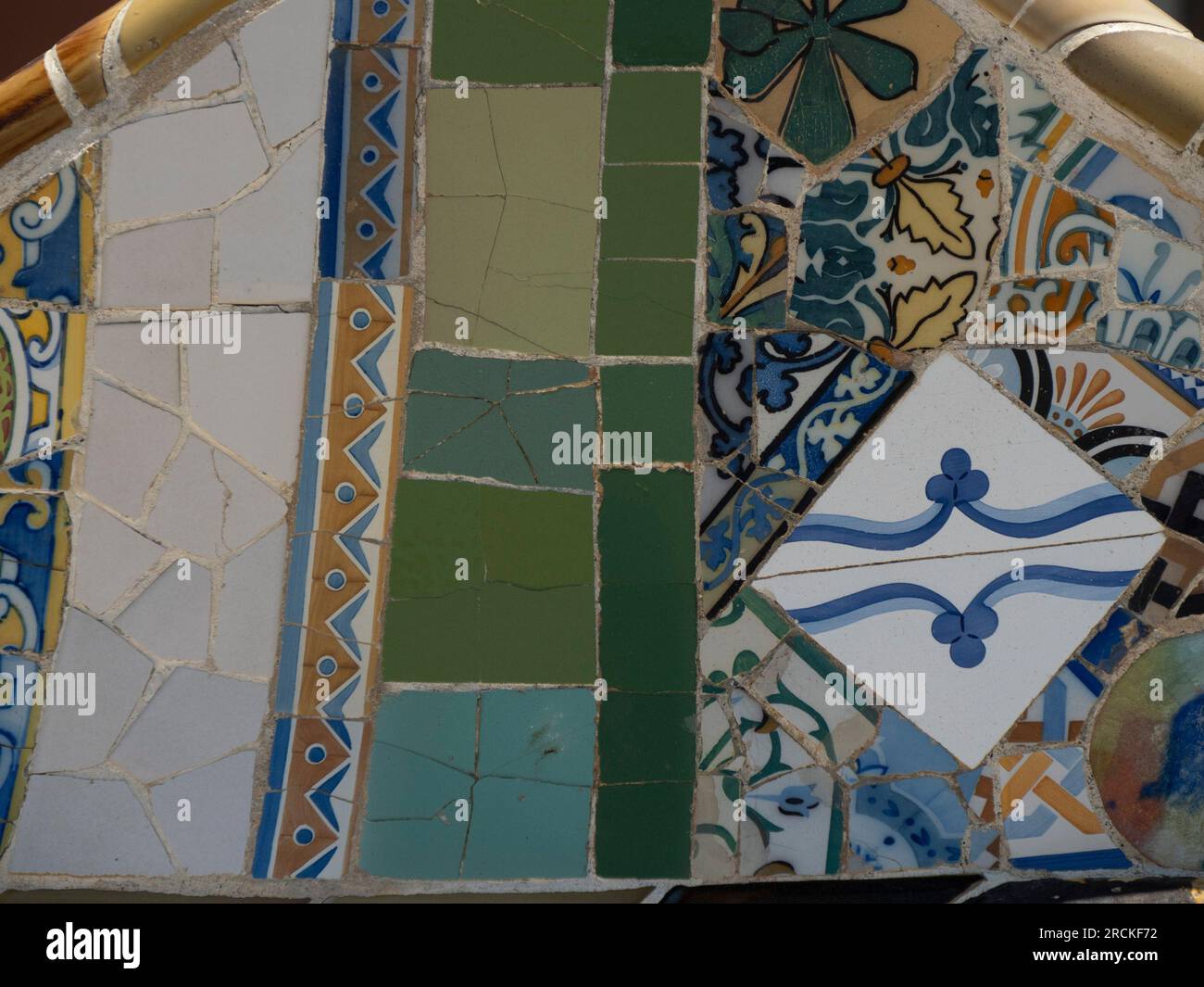 detail of masaic of The barcelona park guell spain gaudi masterpiece ...